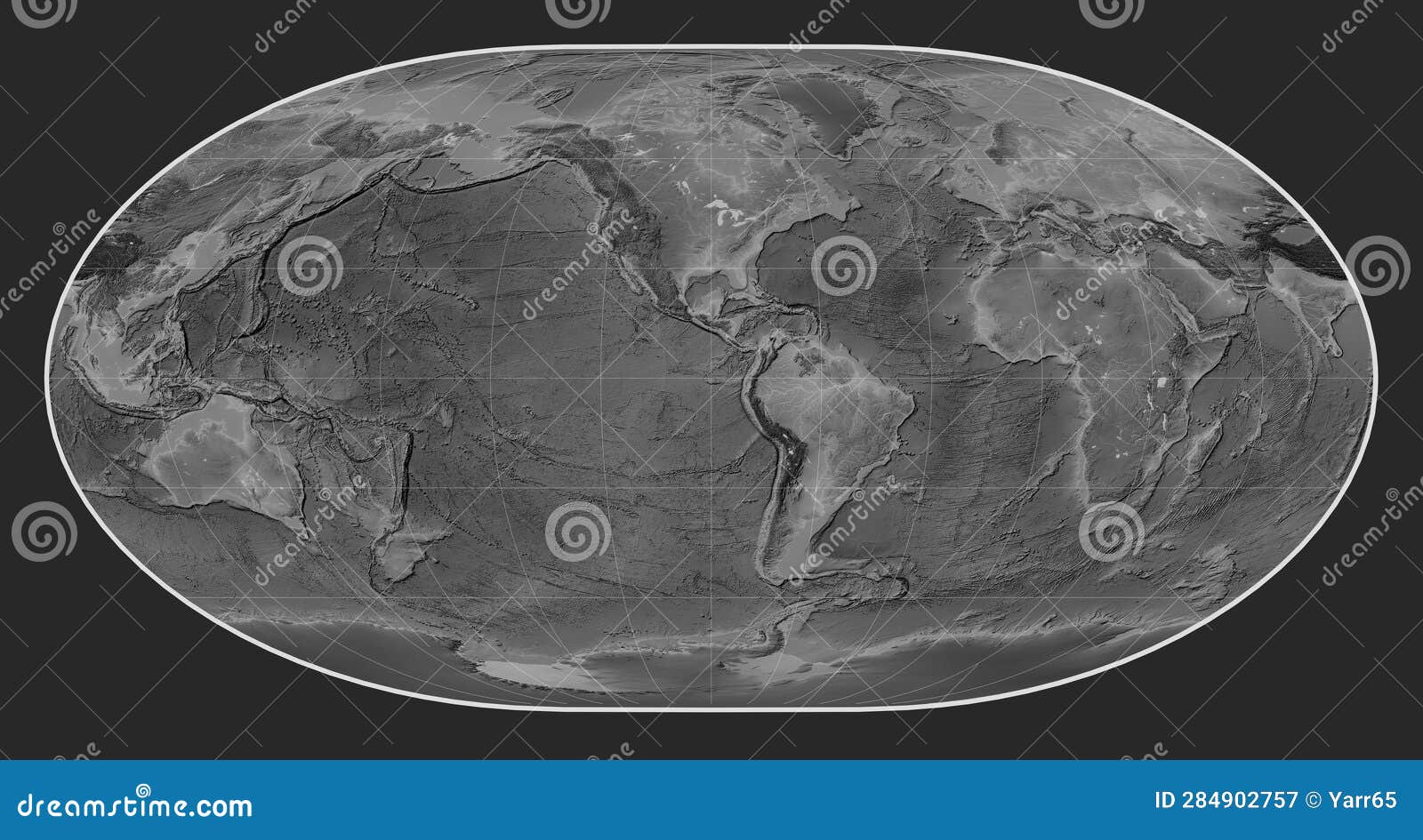 World Grayscale Map - -90 PM. Loximuthal Stock Illustration ...
