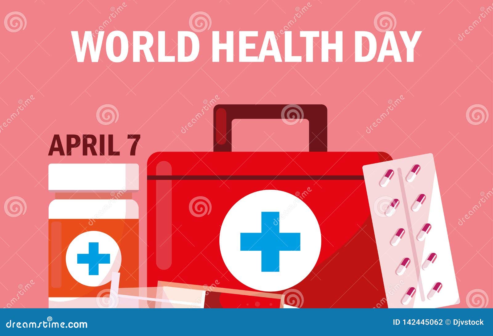 World Health Day Card With First Aid Kit Stock Vector Illustration Of