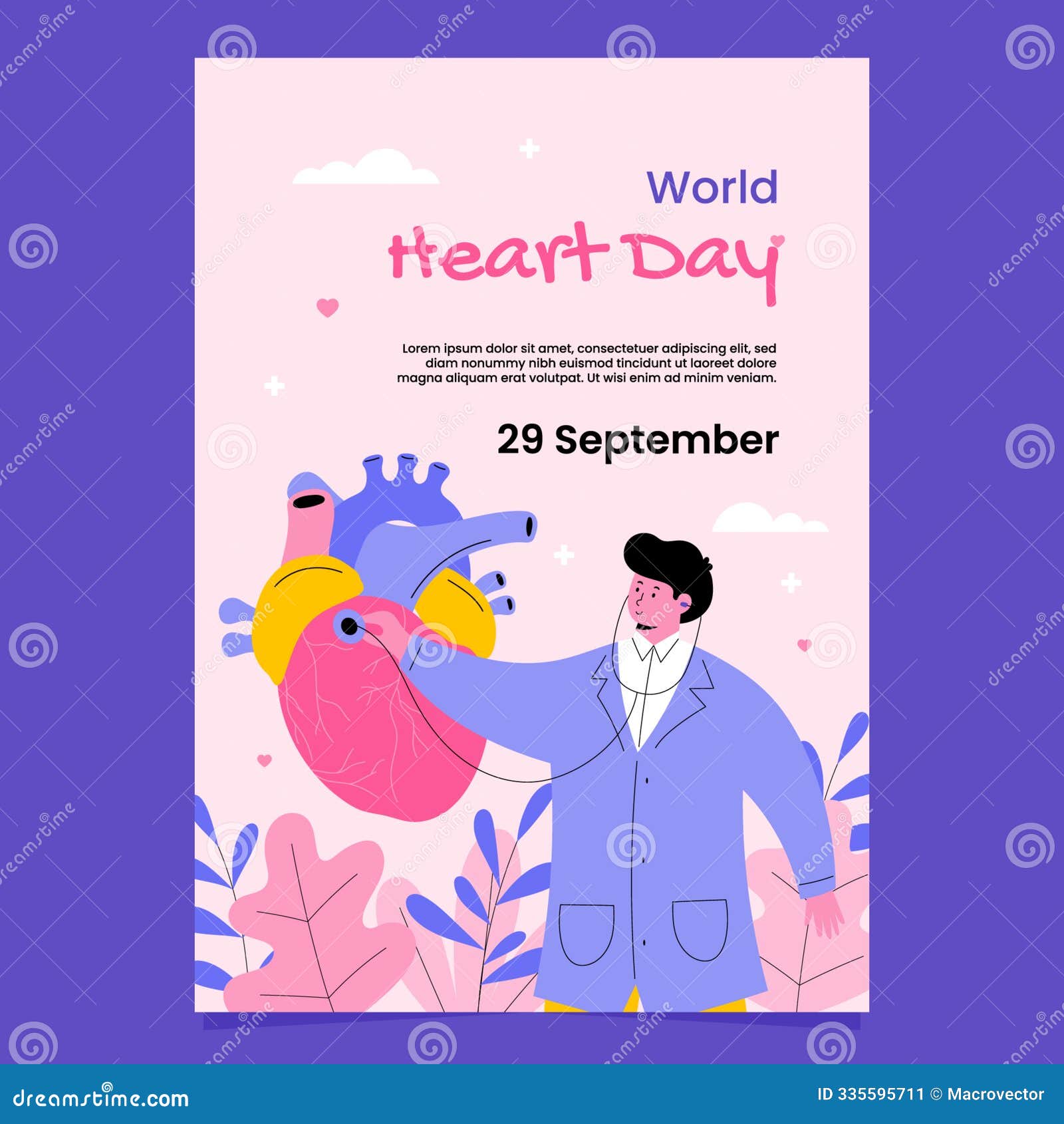 World Heart Day Poster in Hand Drawn Style Stock Illustration ...