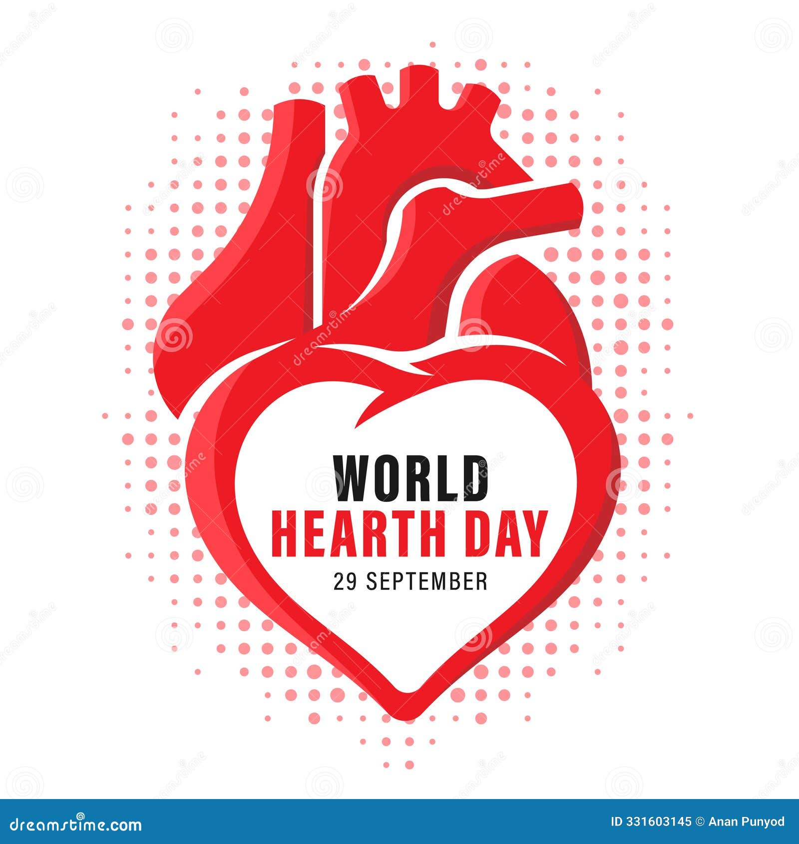 World Heart Day - Text in Red Human Heart Symbol on Dot Texture ...