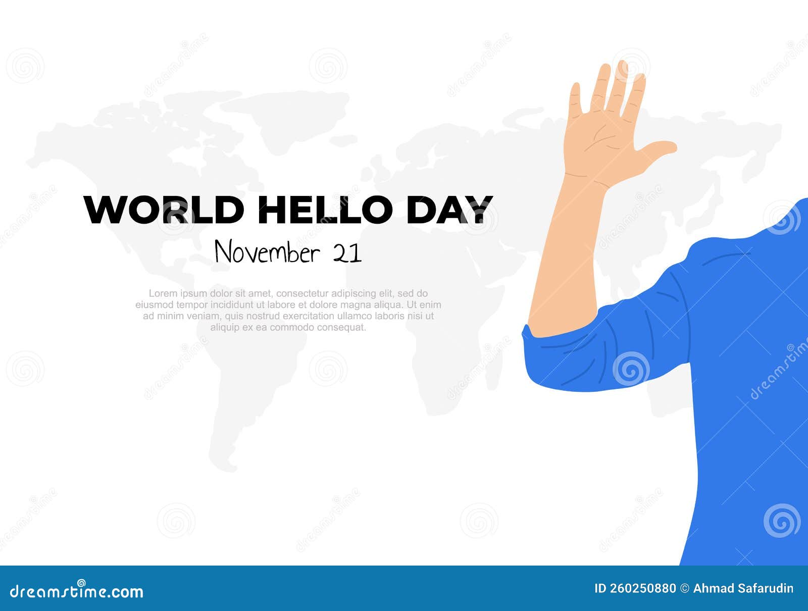 World Hello Day Background with Earth Map and Hand Five Isolated on ...