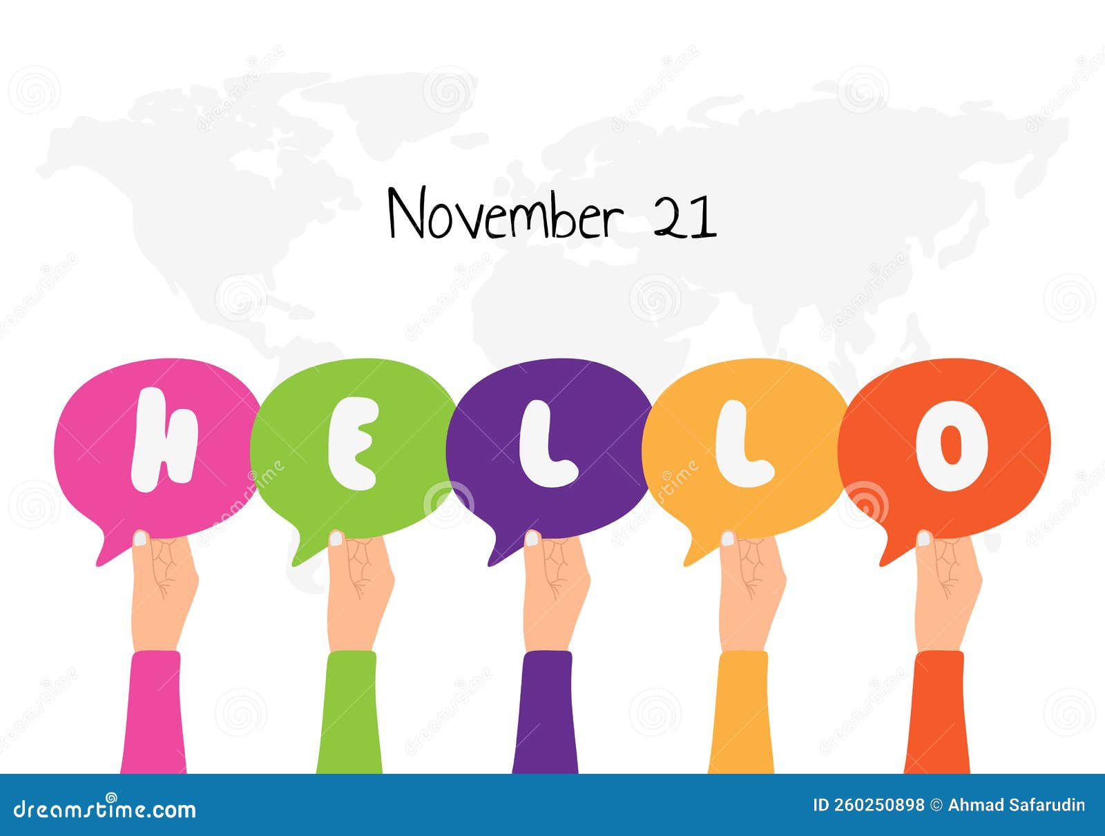 World Hello Day Background with Hand Hold Hello Notes and Earth Map ...