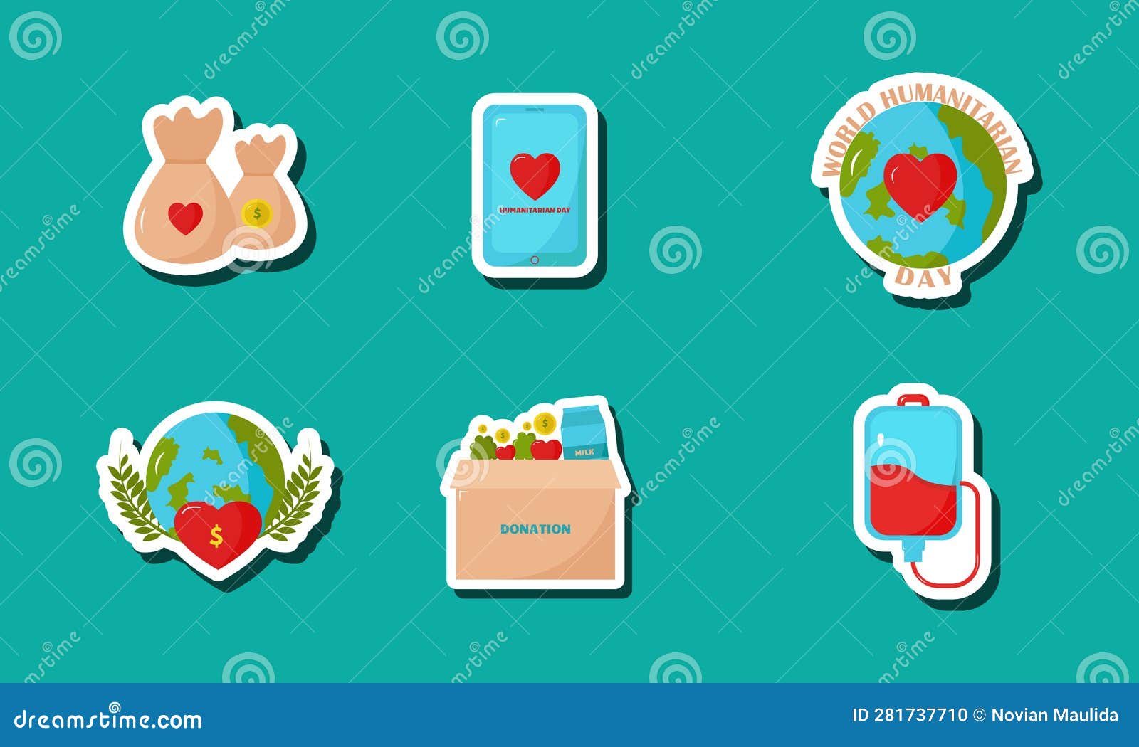 World Humanitarian Day Sticker Set Collection Design Stock Vector ...