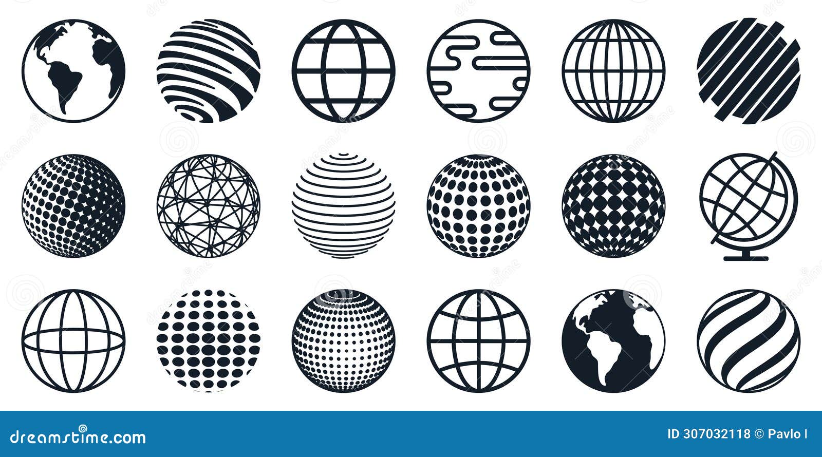 World Icon Flat Set, Earth Icons, Globes with World Maps, Set Earth ...