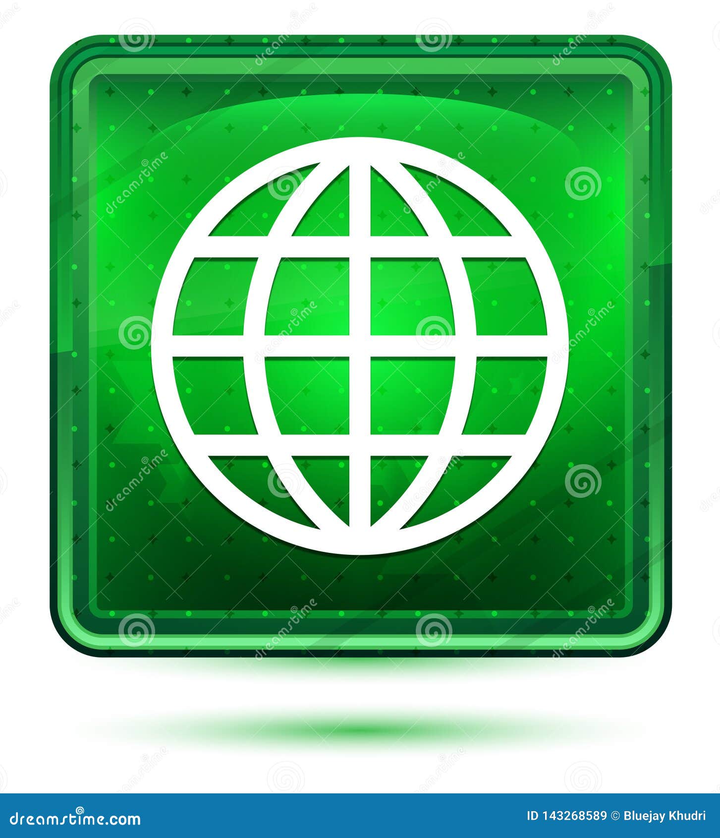 World Icon Neon Light Green Square Button Stock Illustration ...