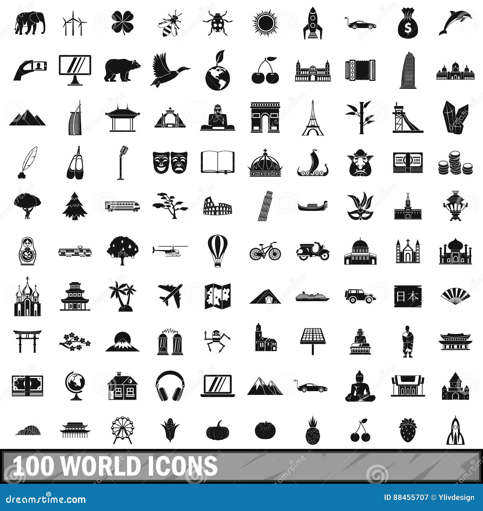 100 World Icons Set, Simple Style Stock Vector - Illustration of ...