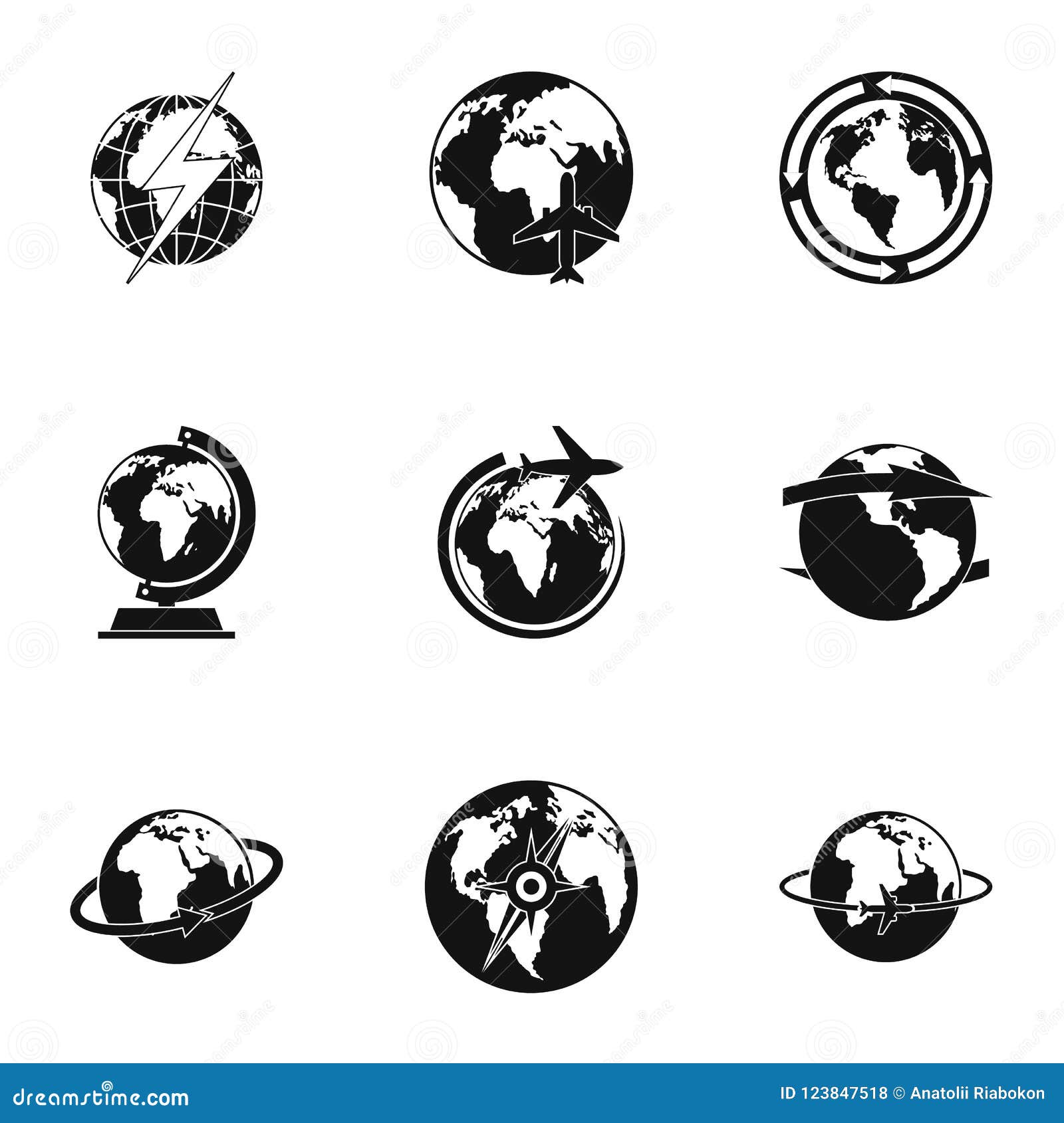 World Icons Set, Simple Style Stock Illustration - Illustration of ...