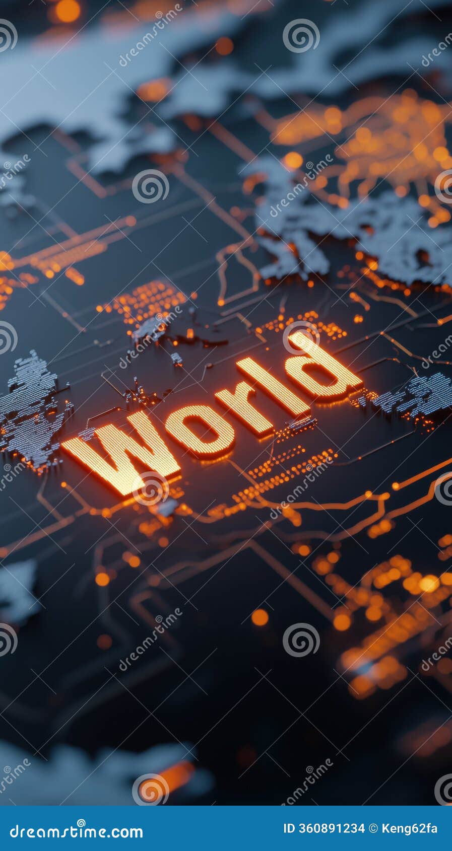 World Illuminated in Vibrant Orange Lights on Dark Map Background Stock ...