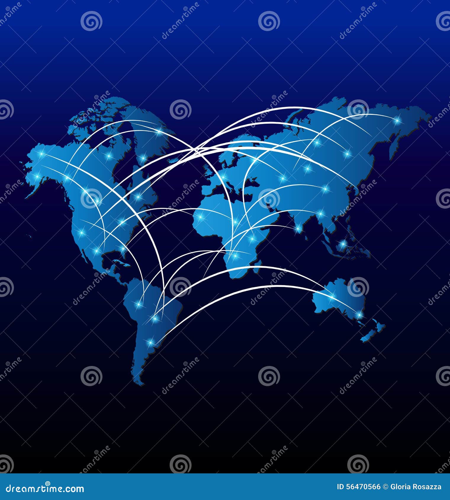 World Internet Communication Logos On A Map Of All Continents Royalty ...