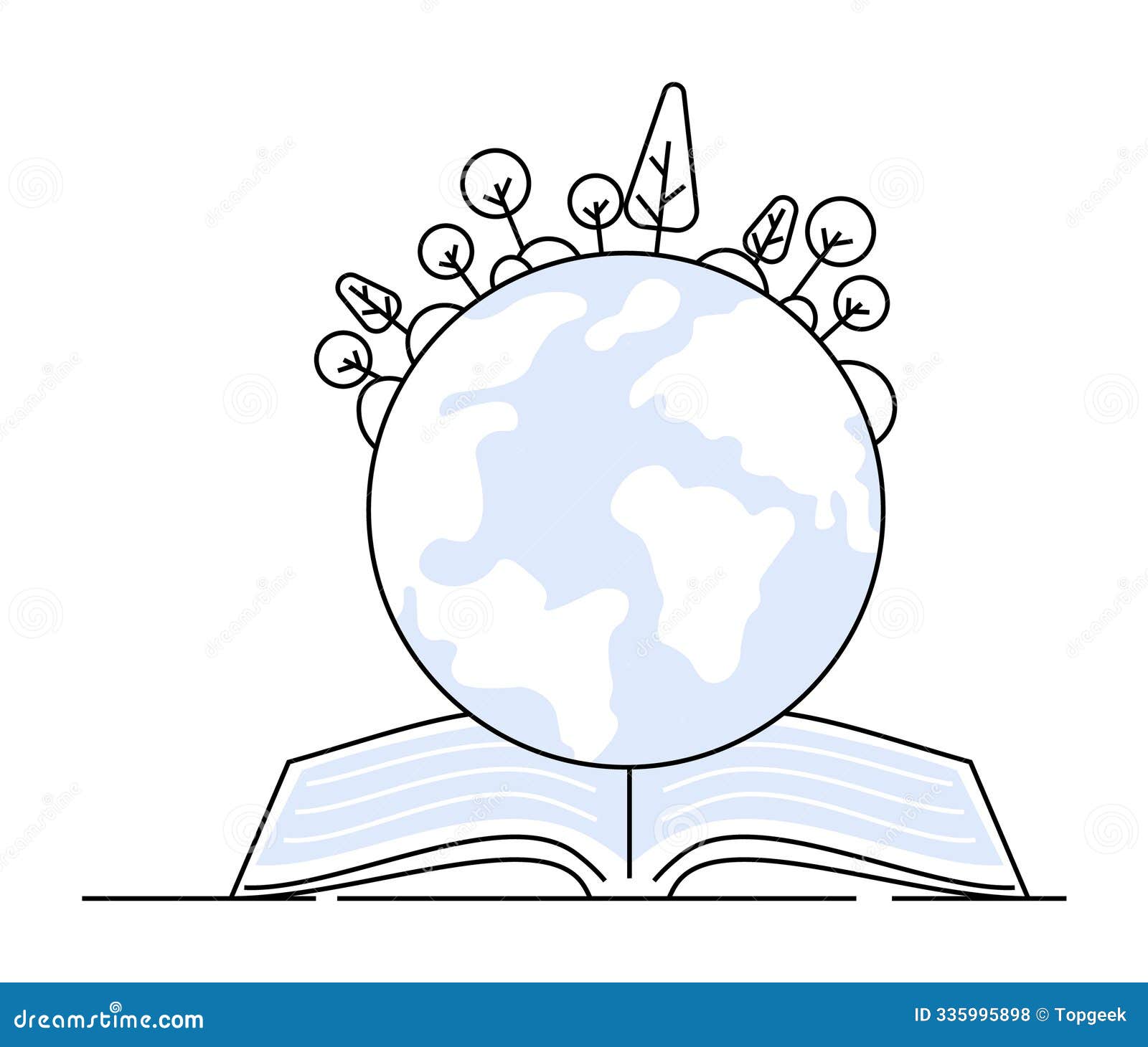 The World of Knowledge Open Book with Globe and Growth Icons Stock ...