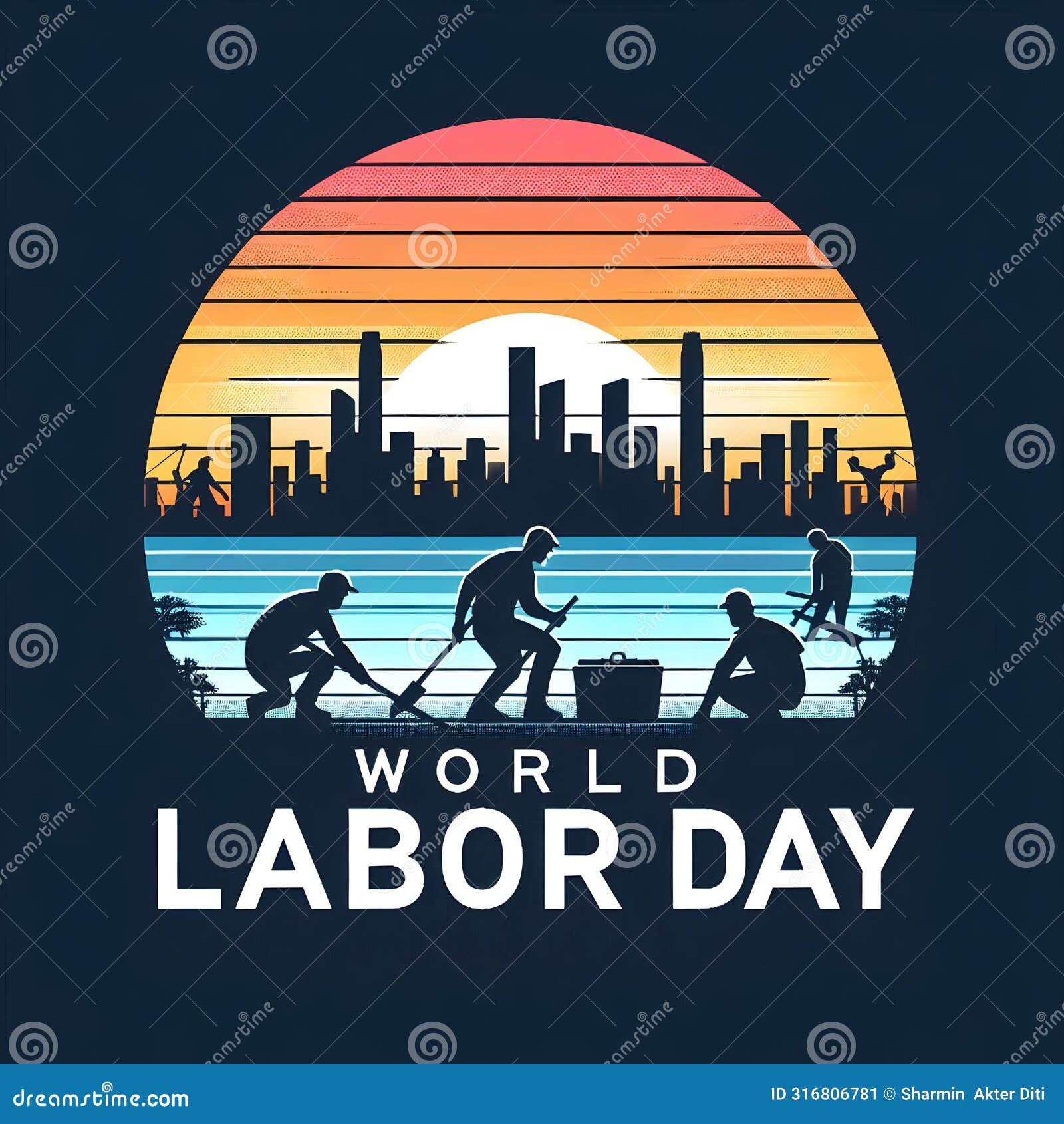 World Labor Day Concept with Workers Silhouettes on Sunset Background ...