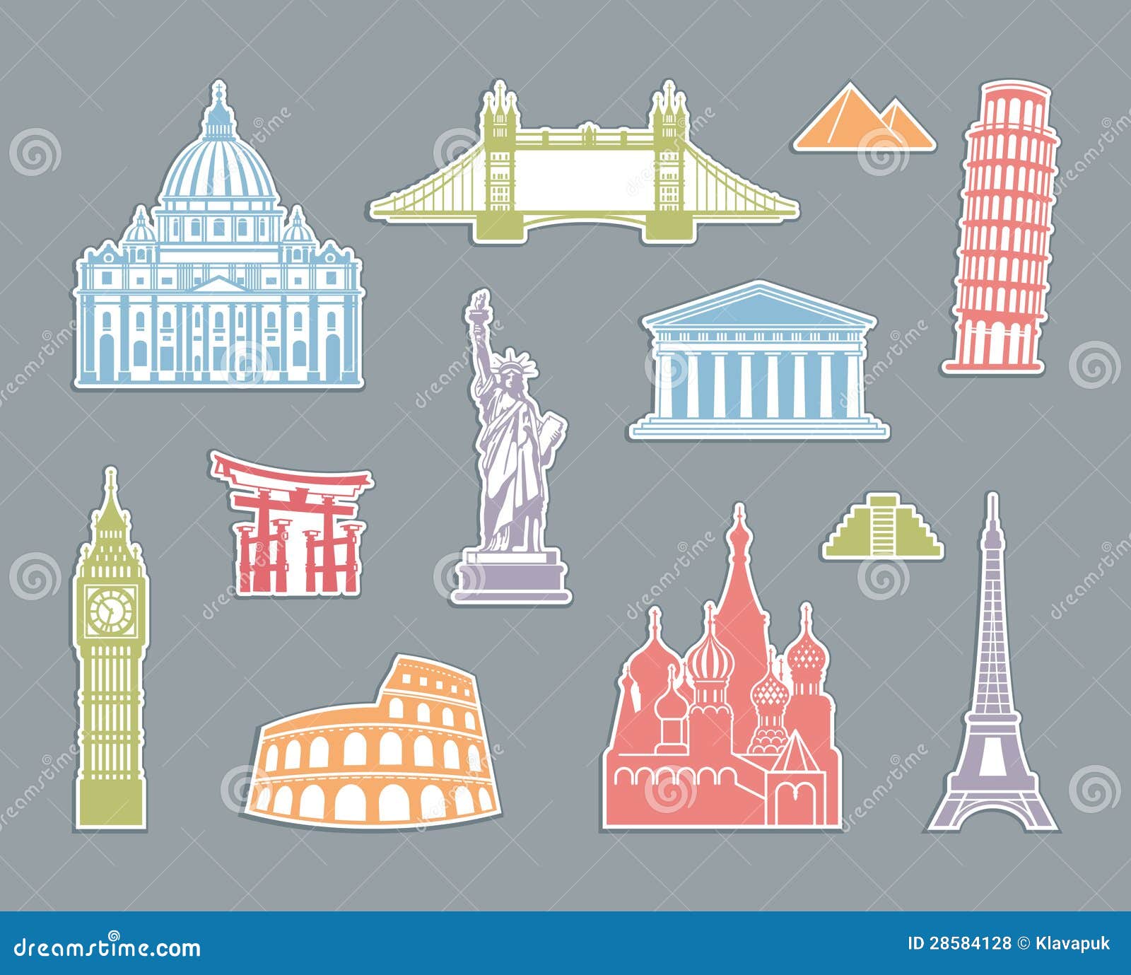World Landmark Icon Set stock vector. Illustration of construction ...