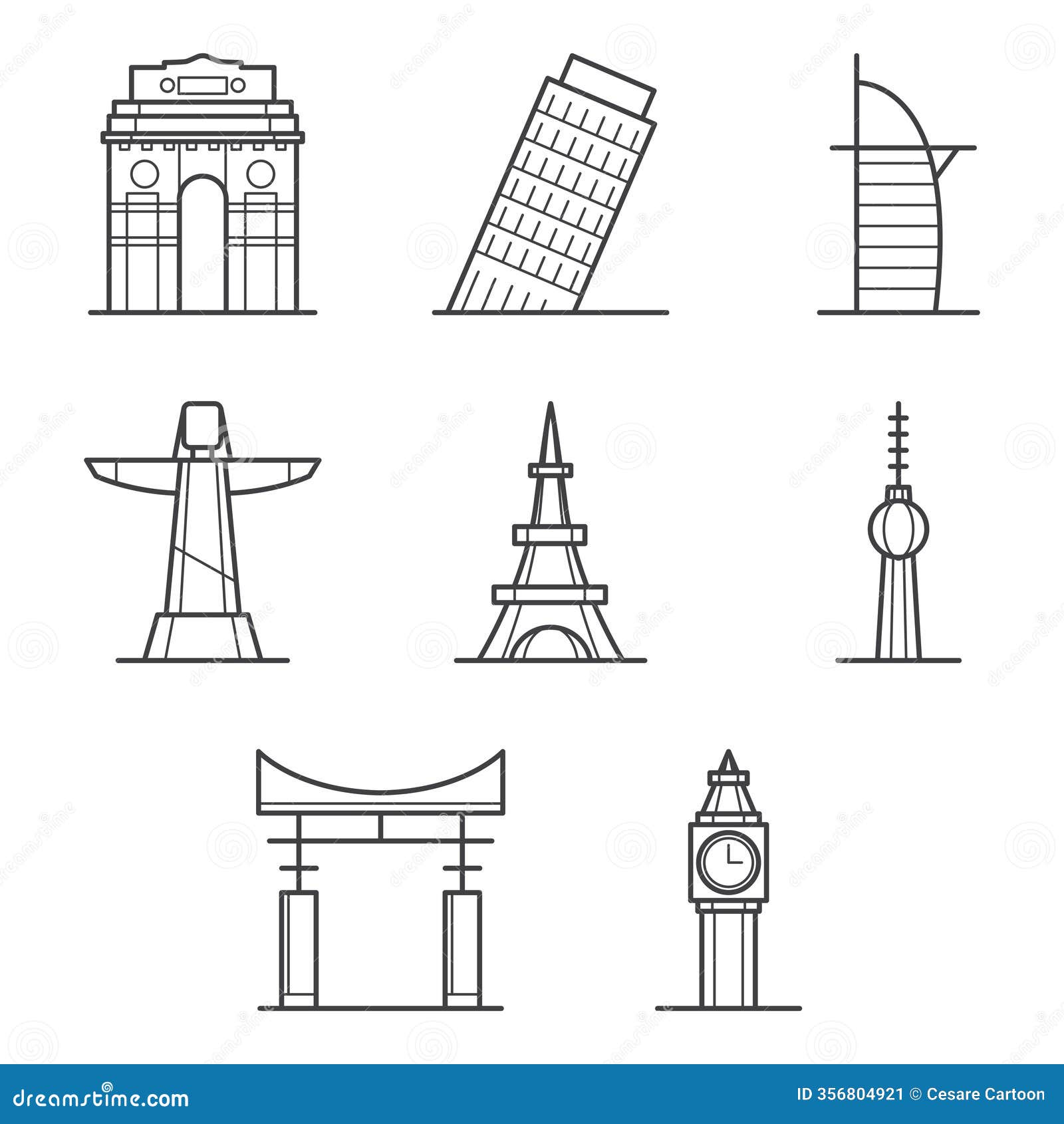 World landmark icon set stock vector. Illustration of clip - 356804921
