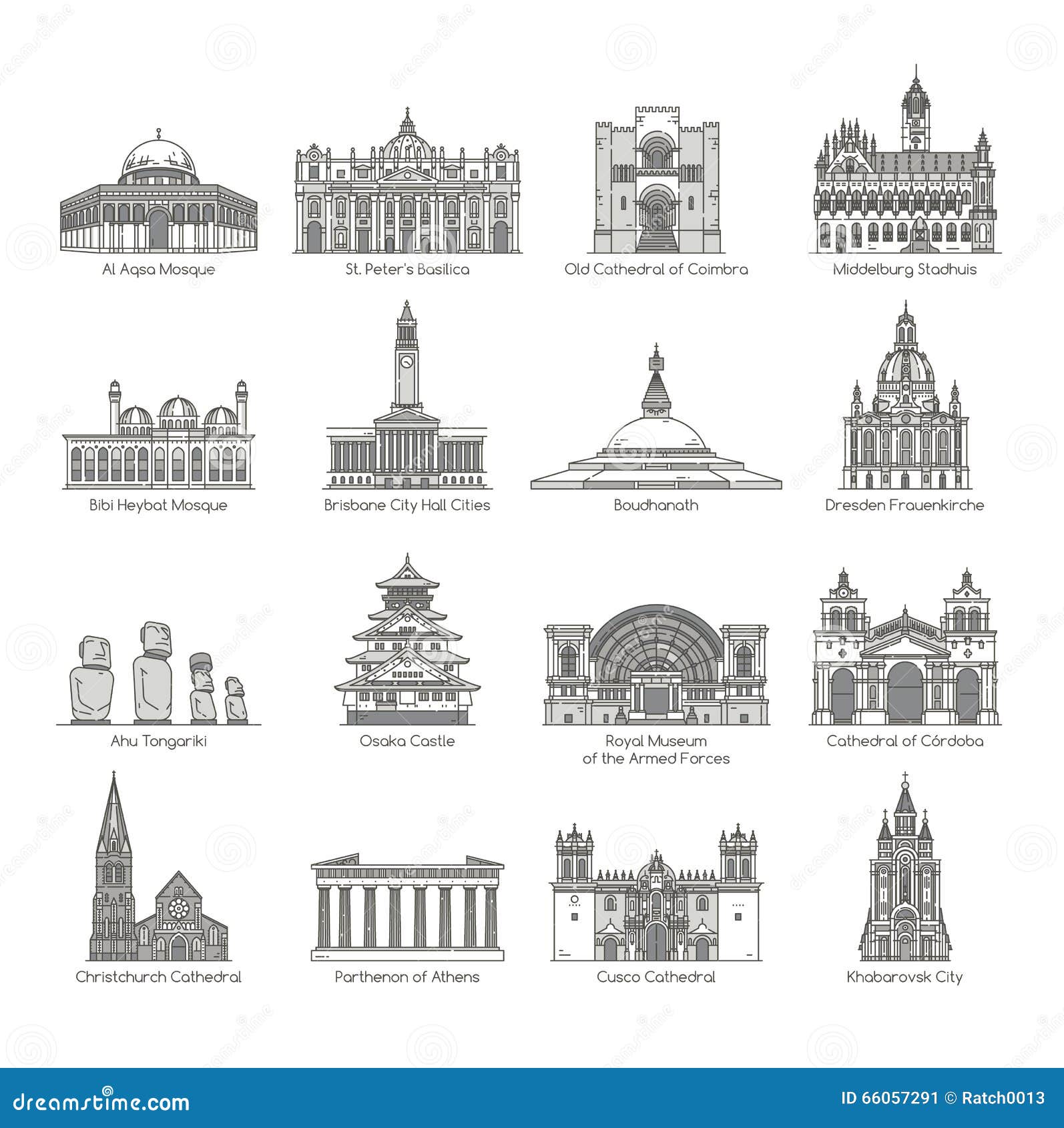 World Landmark Icon Set stock vector. Illustration of aqsa - 66057291