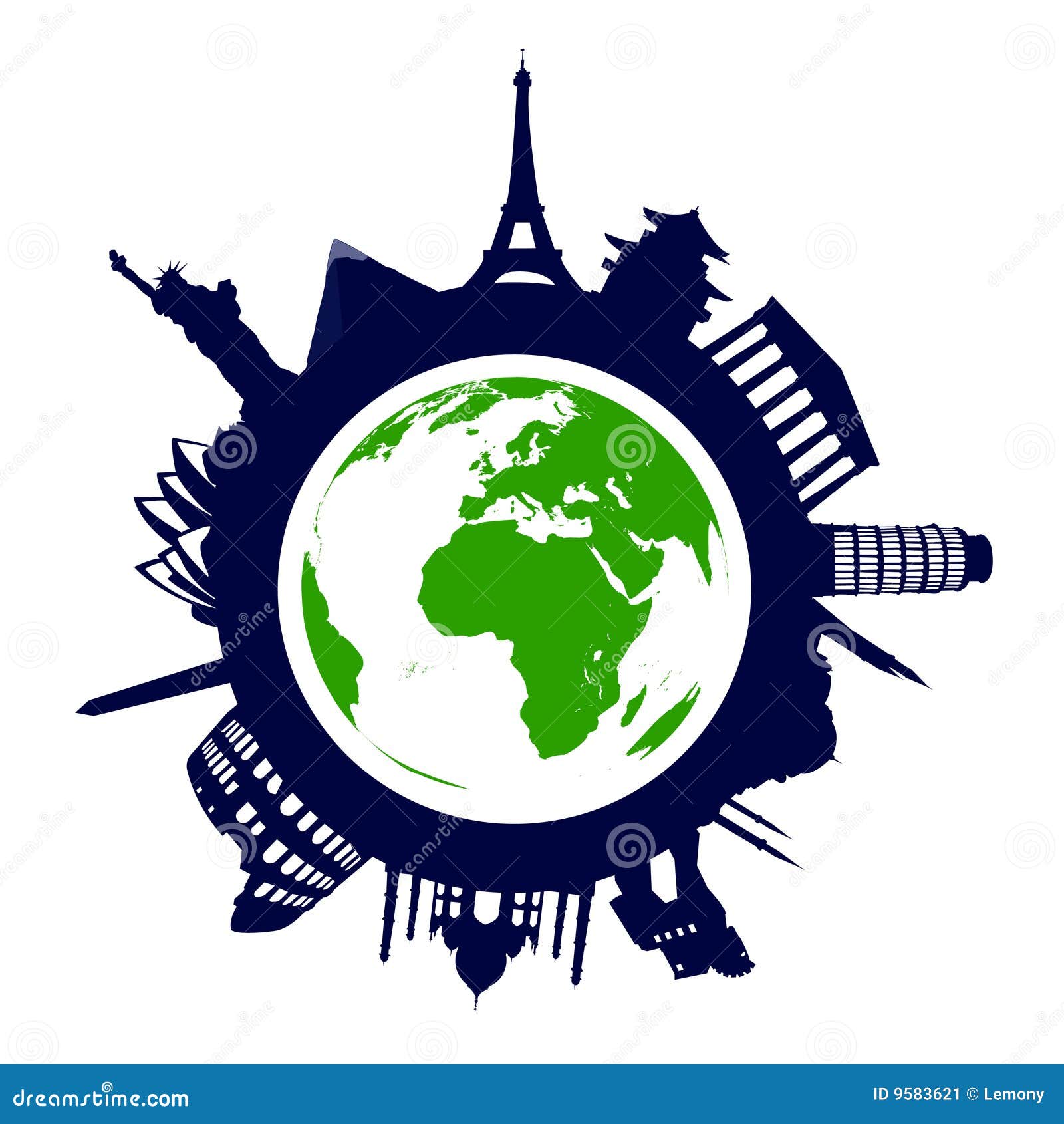 World landmarks stock vector. Illustration of globe, circle - 9583621