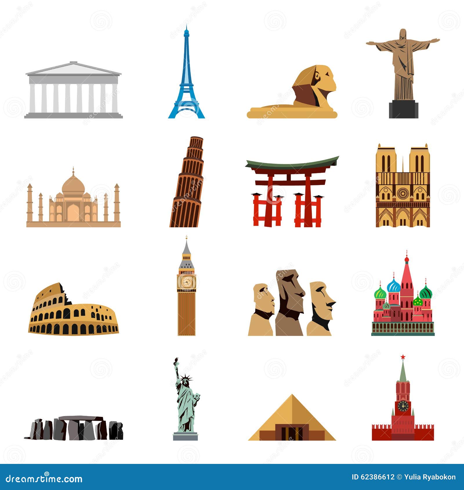 World landmarks flat icons stock vector. Illustration of destination ...