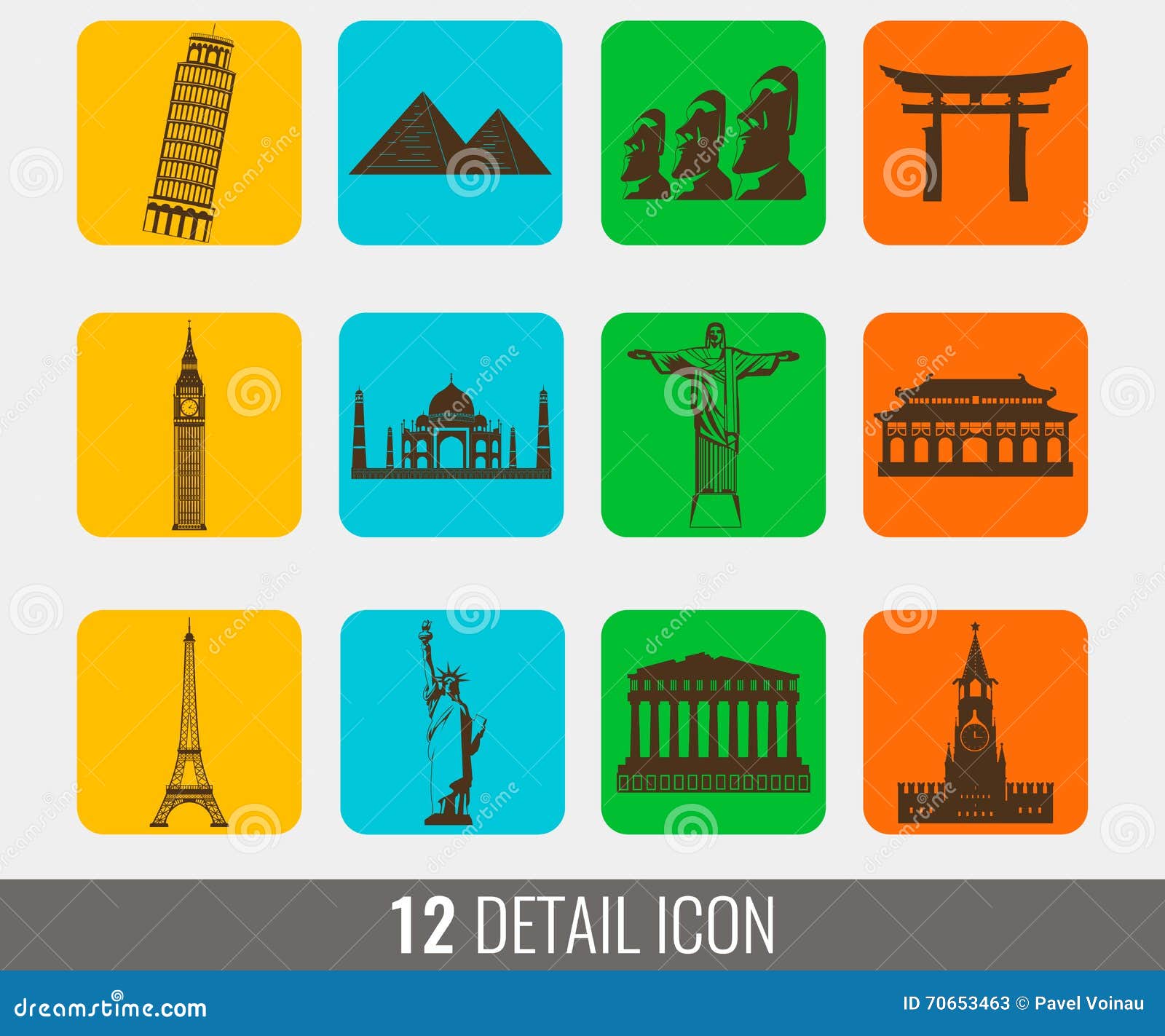 World Landmarks Flat Icons Set. Vector Stock Illustration ...