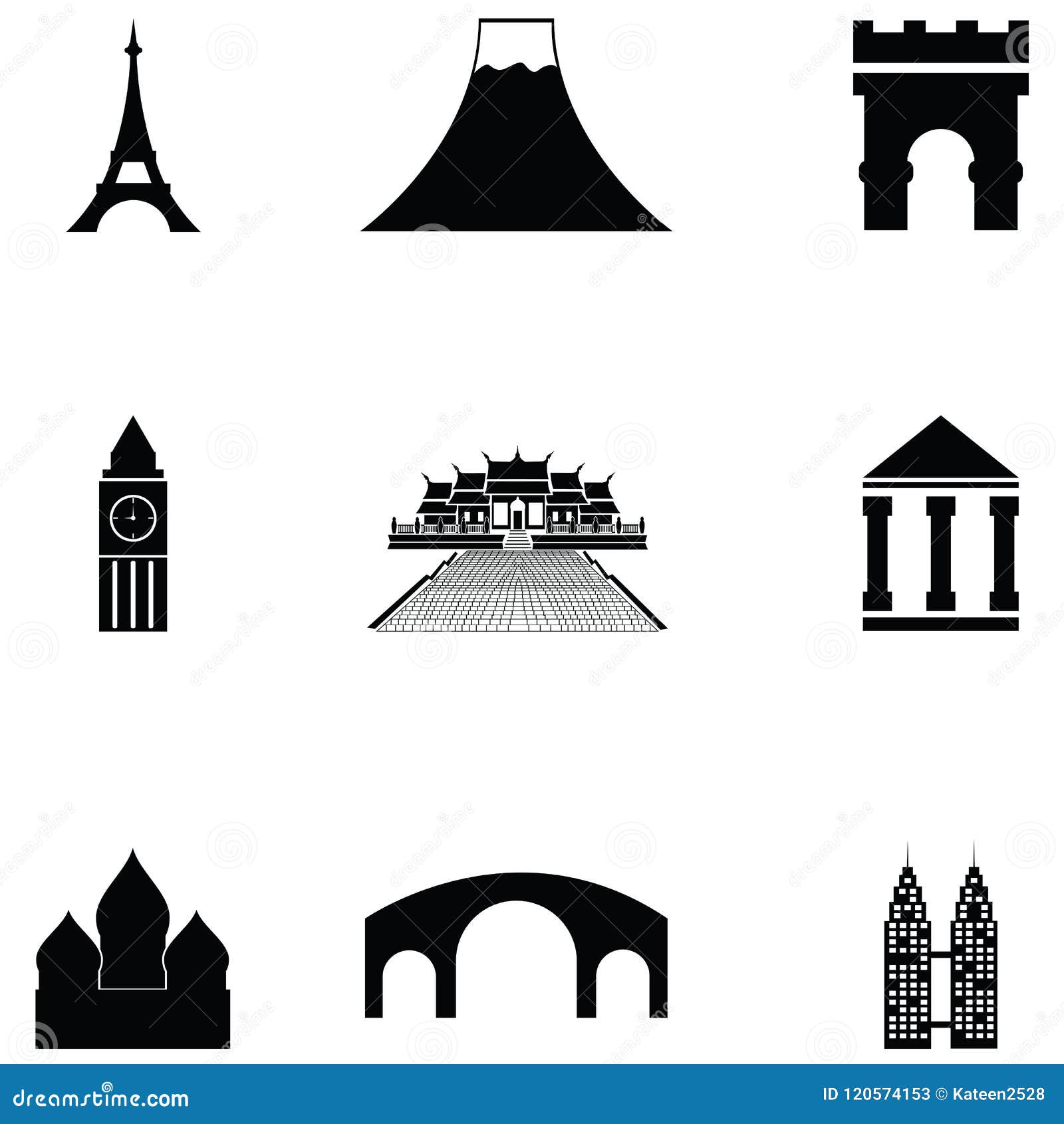World landmarks icon set stock vector. Illustration of landmarks ...