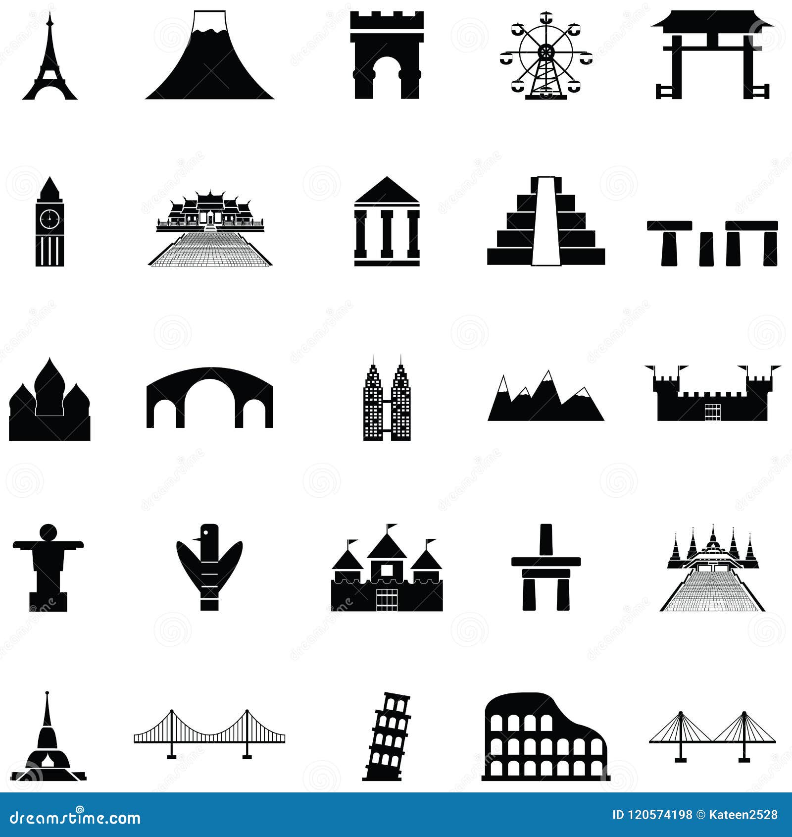 World landmarks icon set stock vector. Illustration of landmarks ...