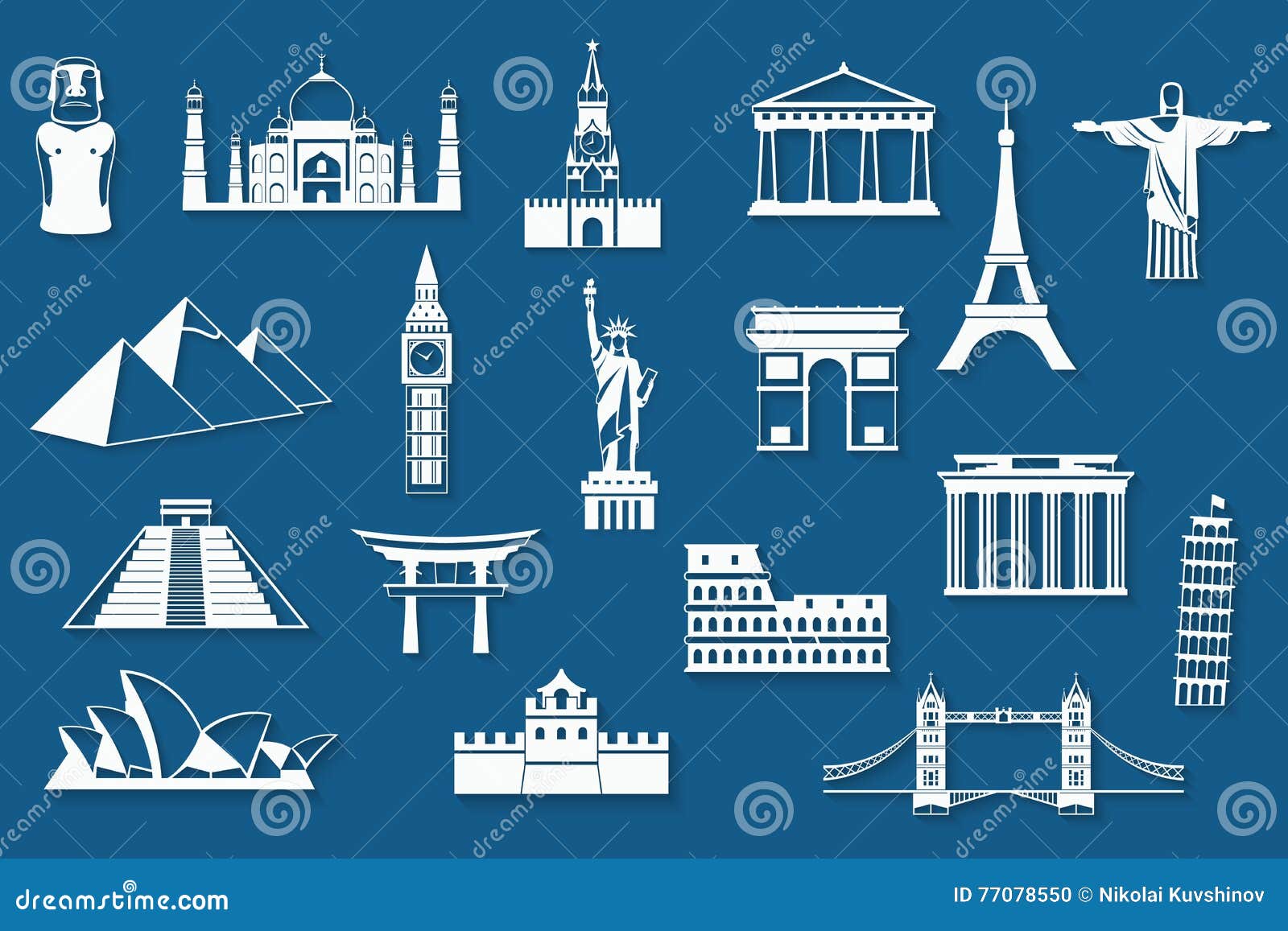World landmarks icons set stock vector. Illustration of great - 77078550