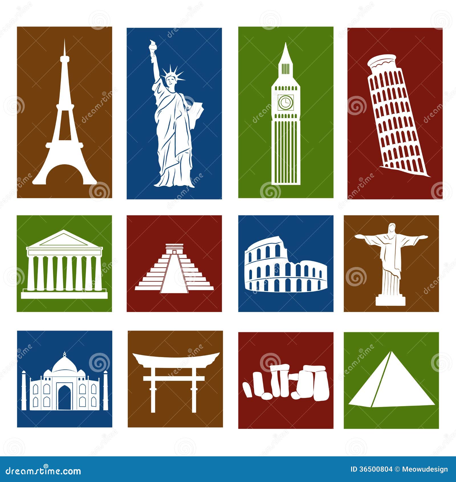 World landmarks, icons set stock vector. Illustration of stonehenge ...