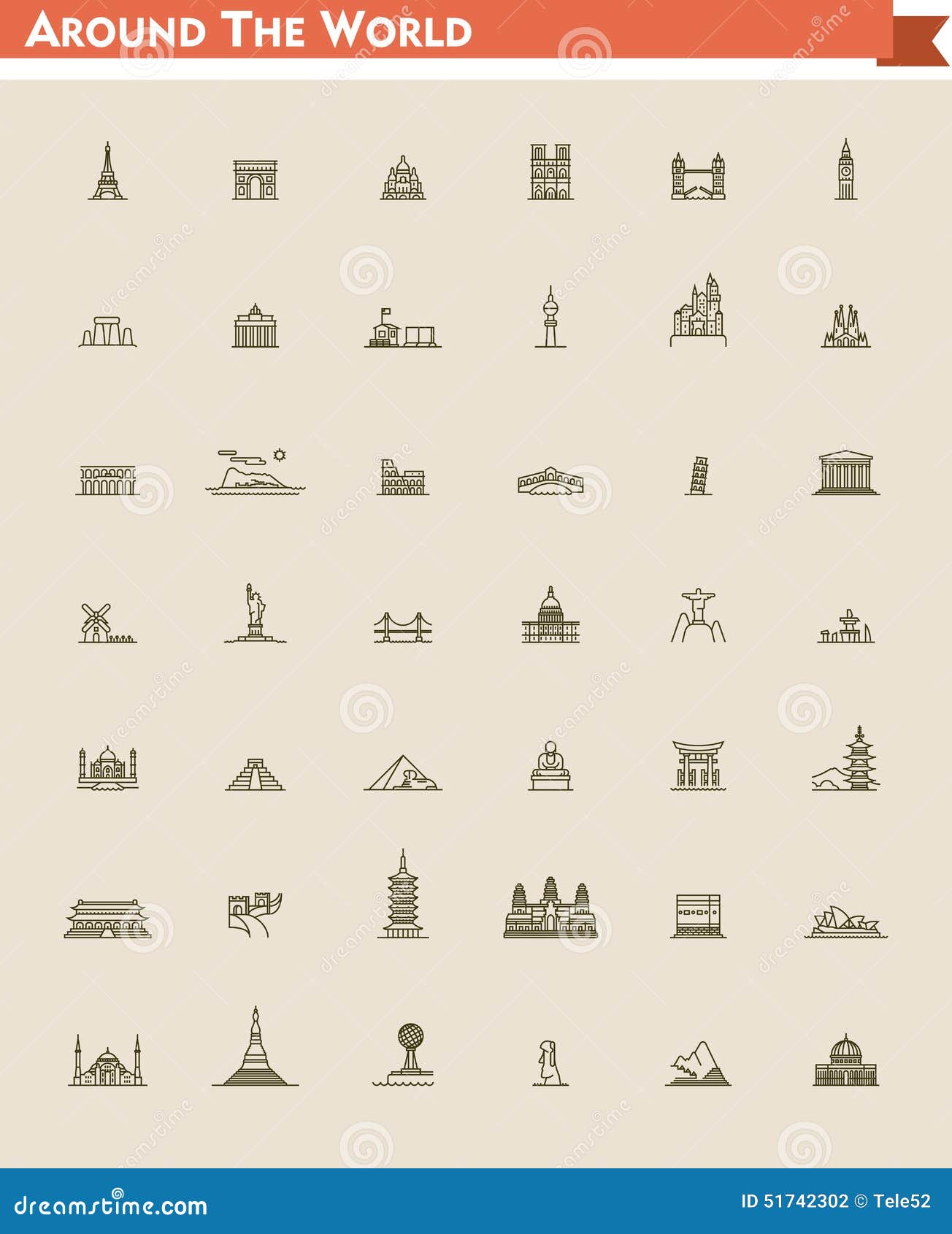 World Landmarks Set Vector Illustration | CartoonDealer.com #51742302