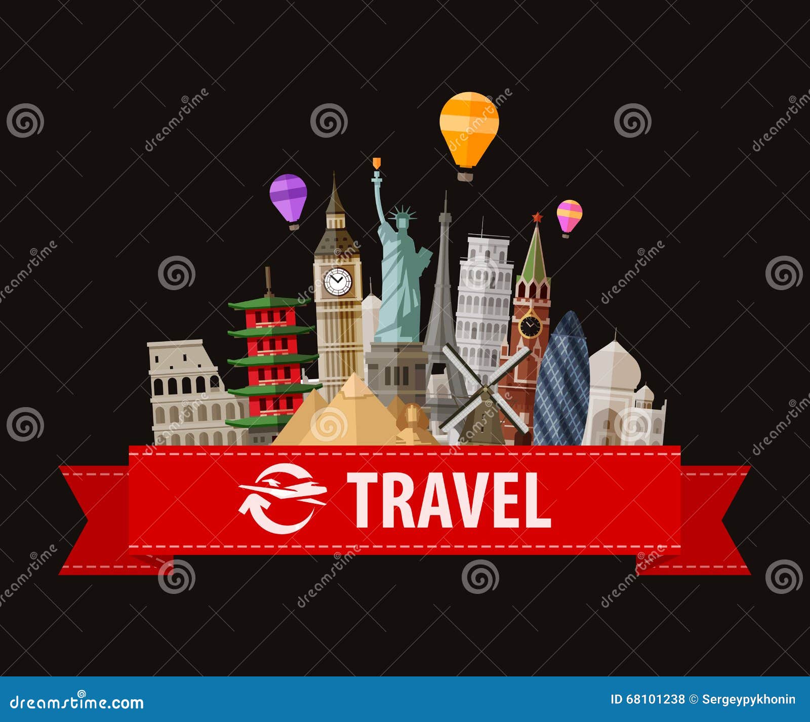 World Landmarks Sticker Icons Set. Vector Illustration Stock Vector ...