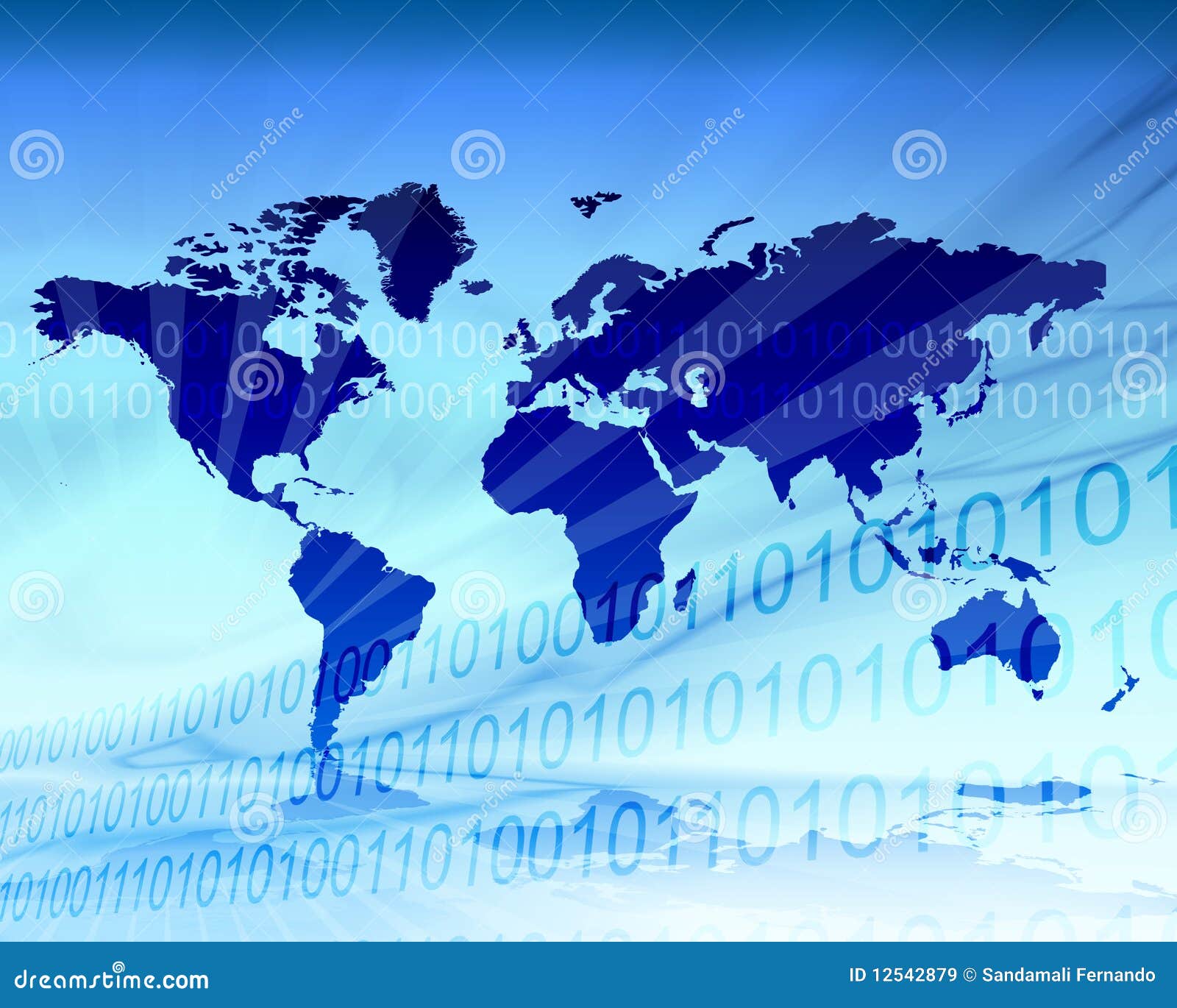 Techno World Map. Digital Continents With Rays Meredians And Ocean Grid ...