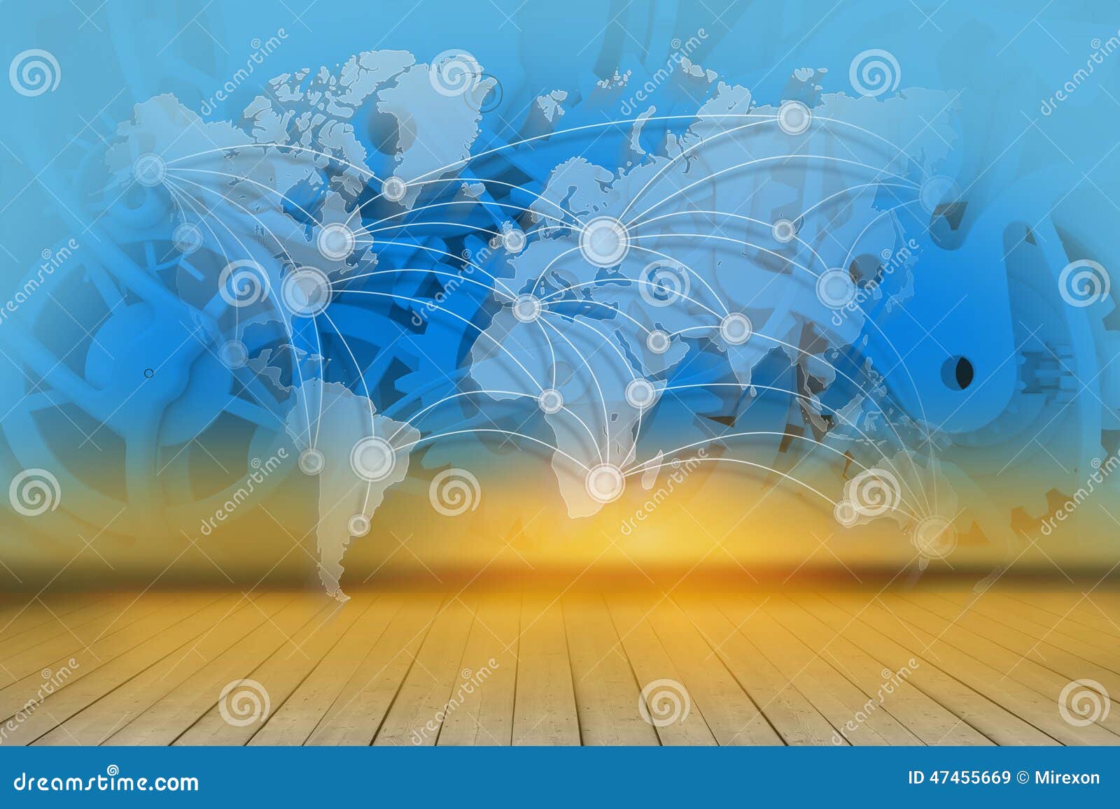 World Map on an Abstract Background Mechanism and Stock Illustration ...