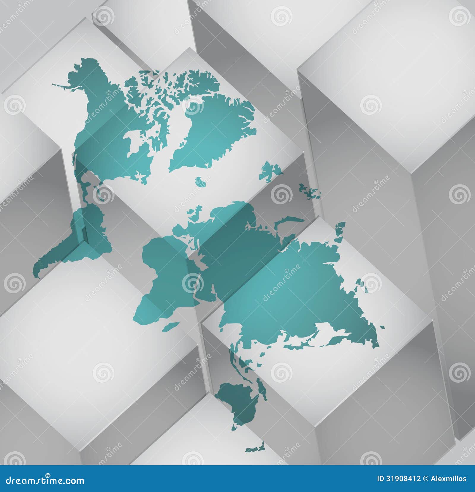 World Map Abstract Background with Various Cubes Stock Illustration ...