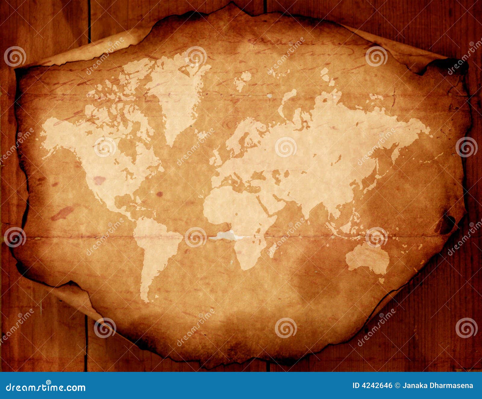 World map on aged paper stock illustration. Illustration of africa ...