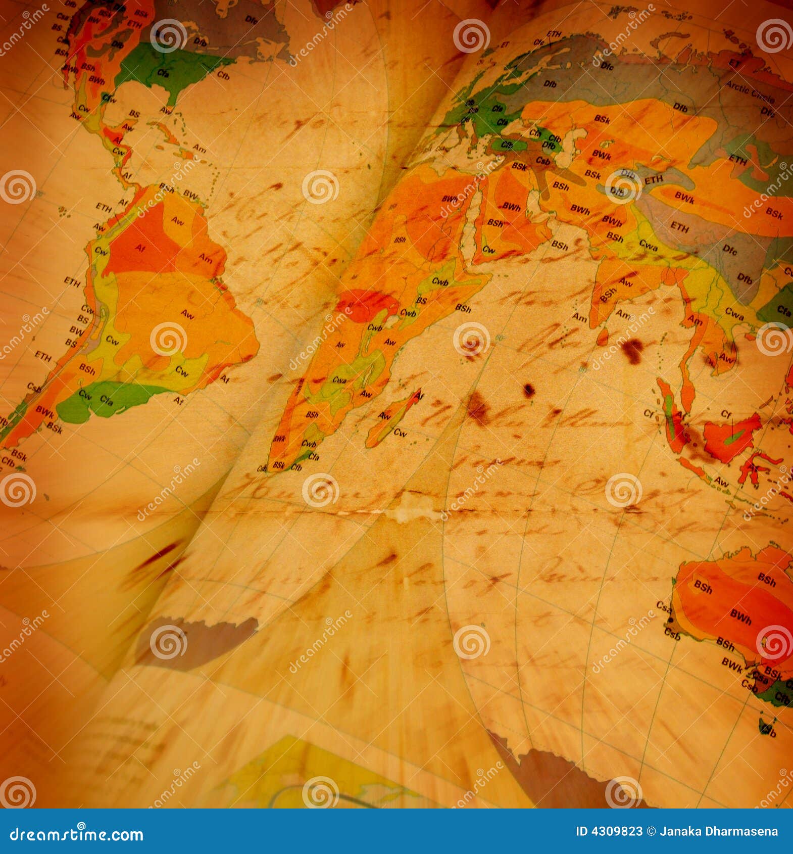 World map on aged paper stock image. Image of geography - 4309823