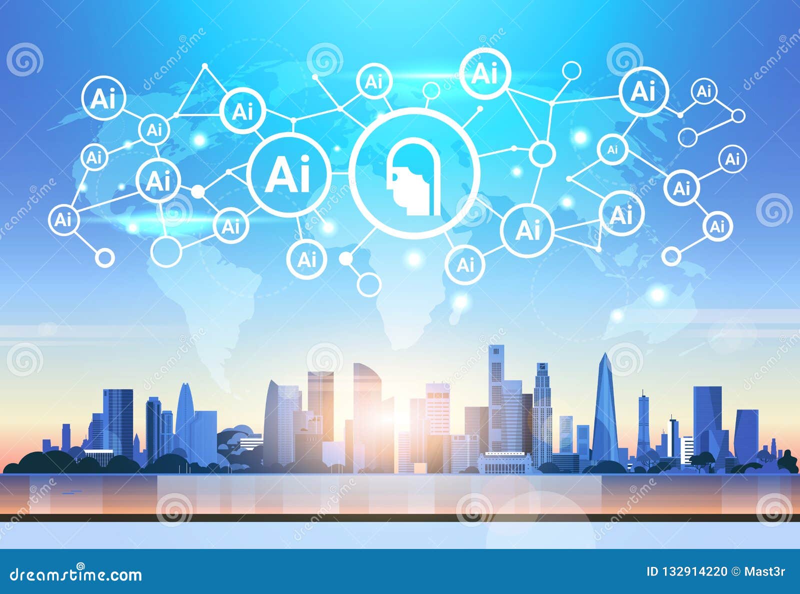 World Map Ai Logo Icon Network Futuristic Interface Artificial ...