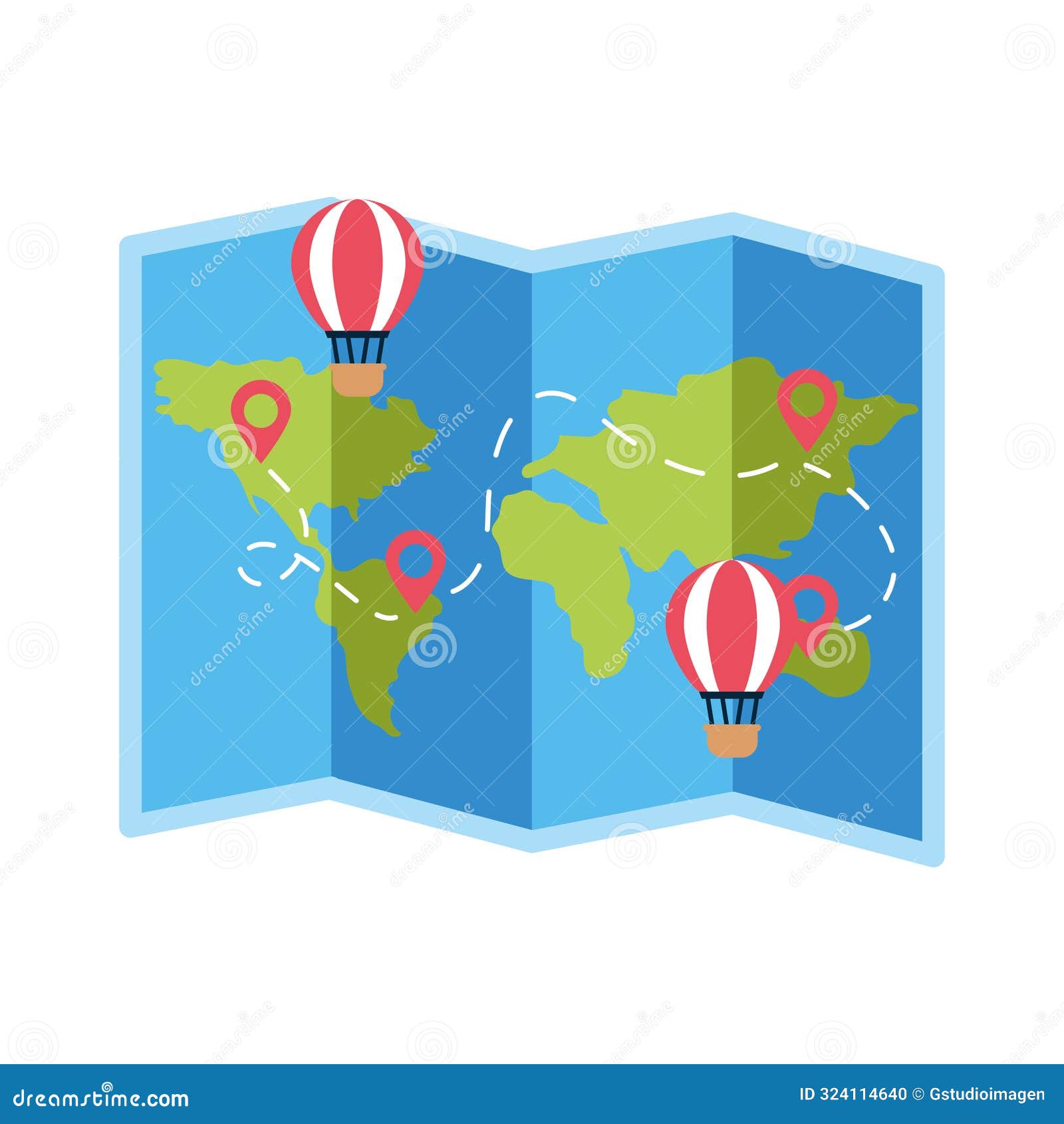 World Map with Air Balloons Stock Illustration - Illustration of ...