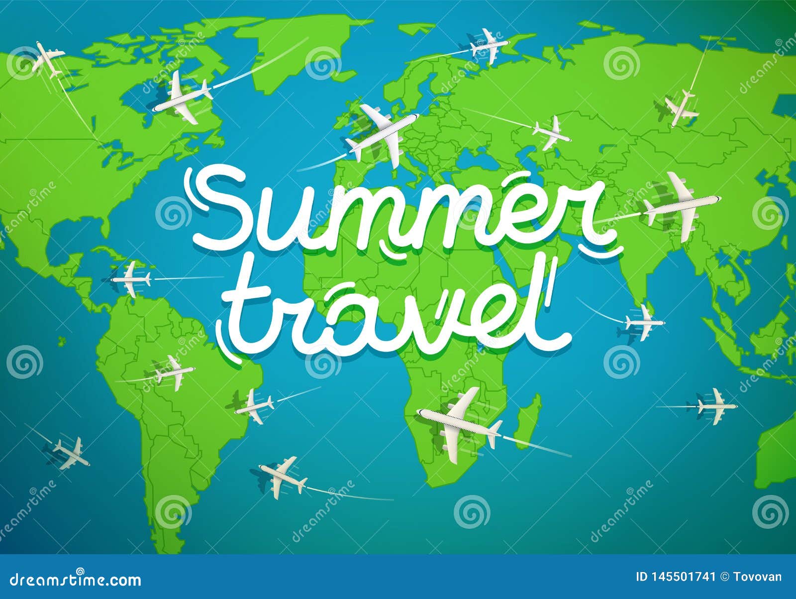 World Map with Aircraft Paths. Summer Travel Stock Vector ...