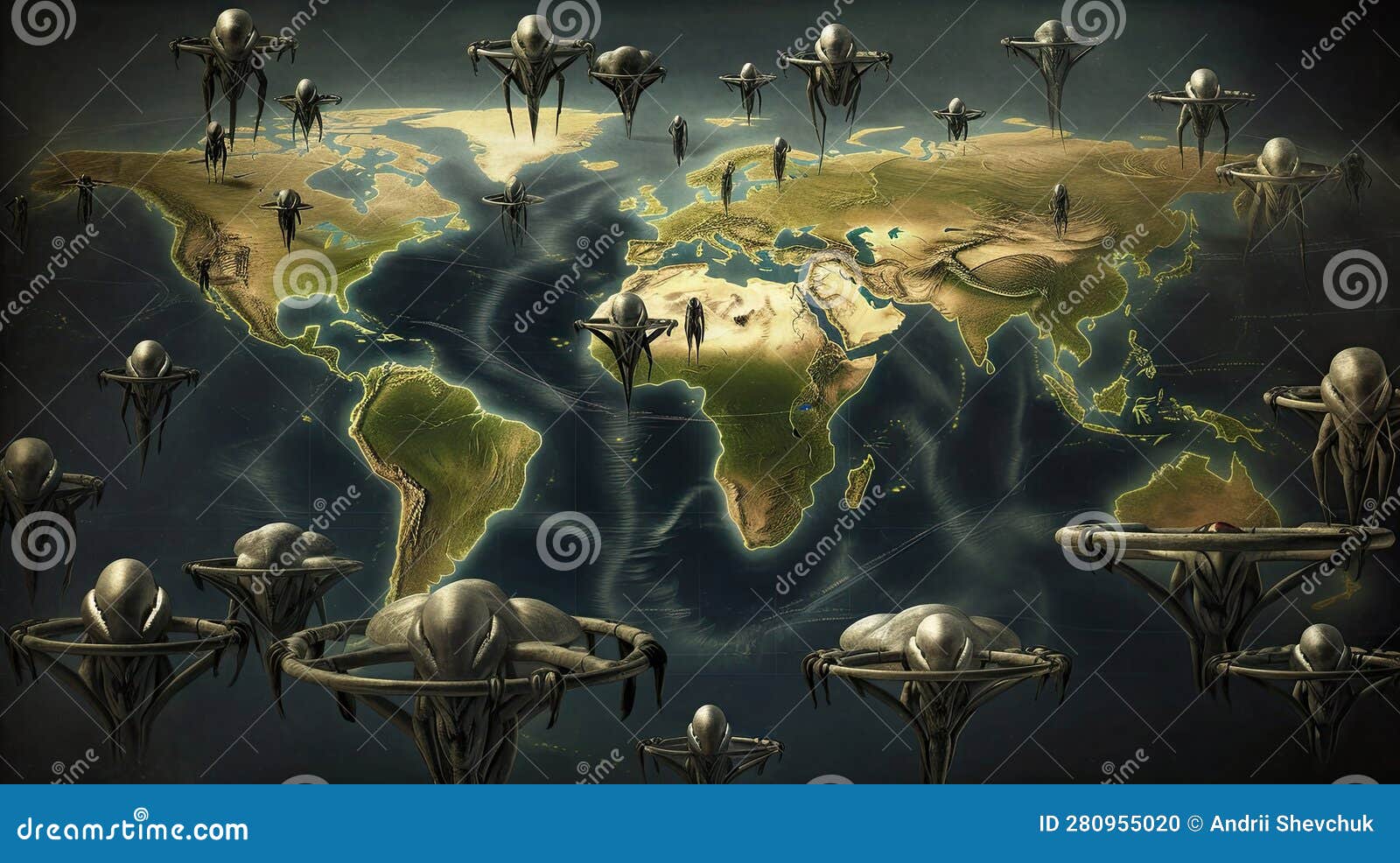 World Map Aliens Background. Generative AI Stock Illustration ...