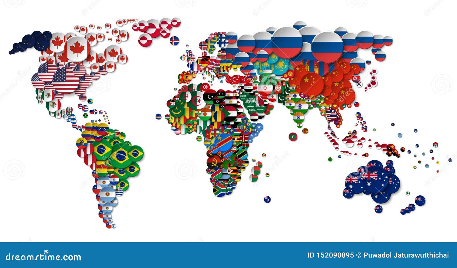 World Map and All National Circle Country Flags . 3D Design . Creative ...