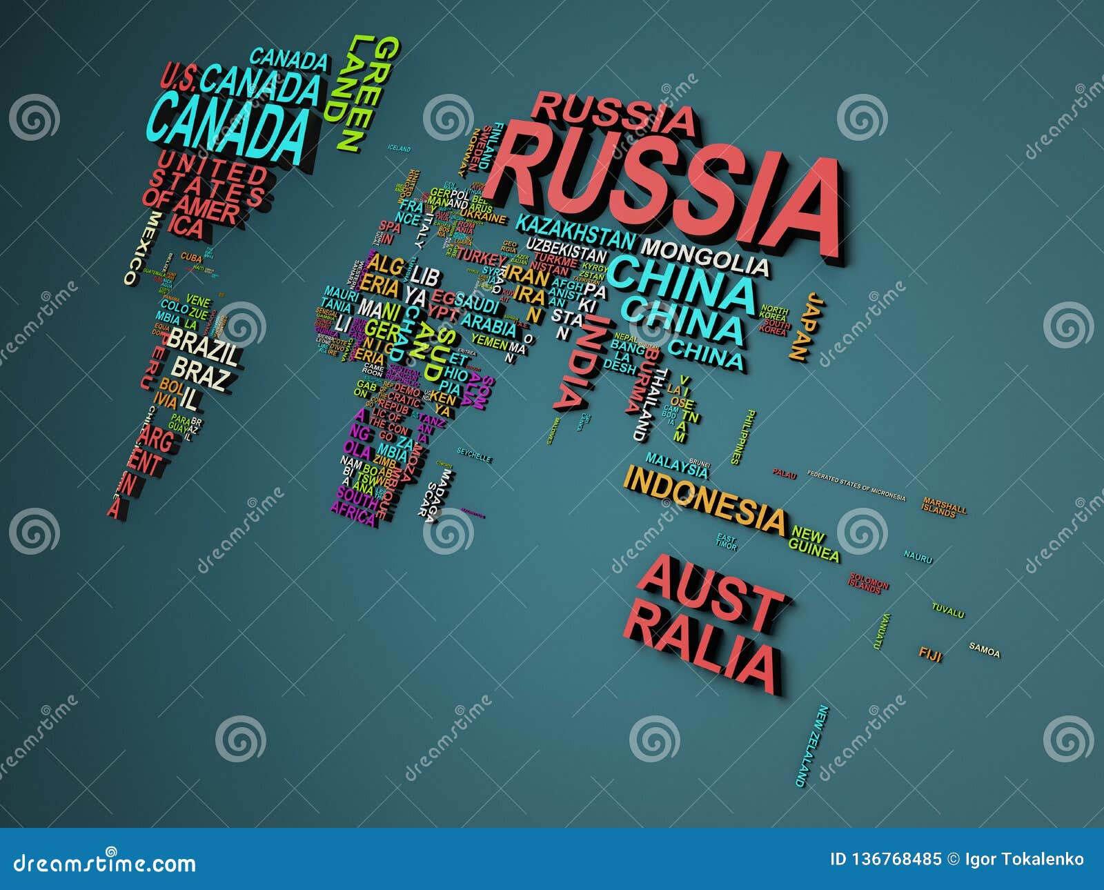 The World Map with All States and Their Names 3d Illustration on Blue ...