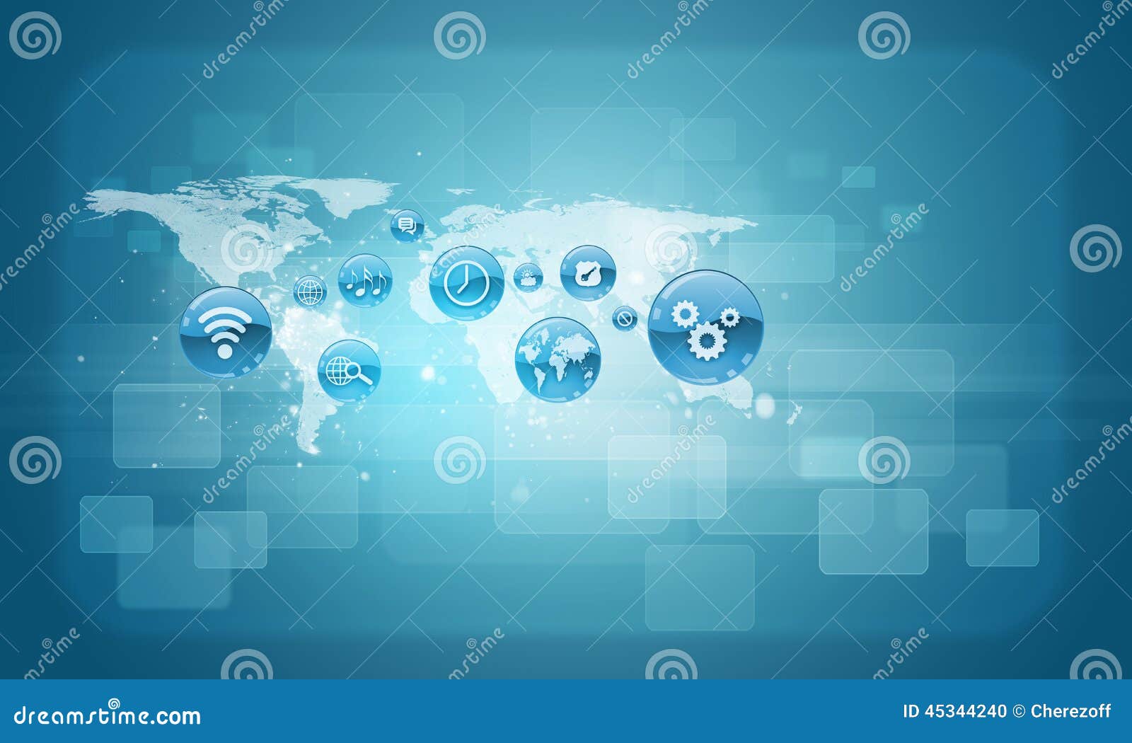 World map with app icons stock illustration. Illustration of background ...