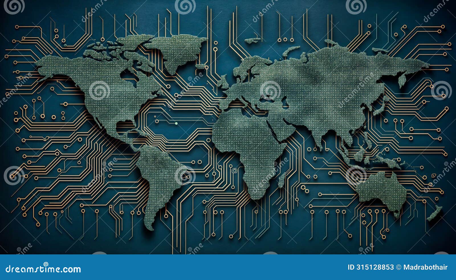 The World Map As a Circuit Board, the Countries are Connected Via ...