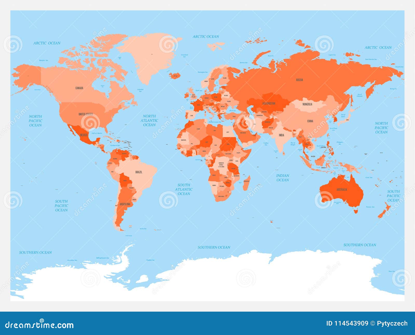 World Map Atlas. Red Colored Political Map with Blue Seas and Oceans ... World Map Atlas. Red Colored Political Map with Blue Seas and Oceans ...