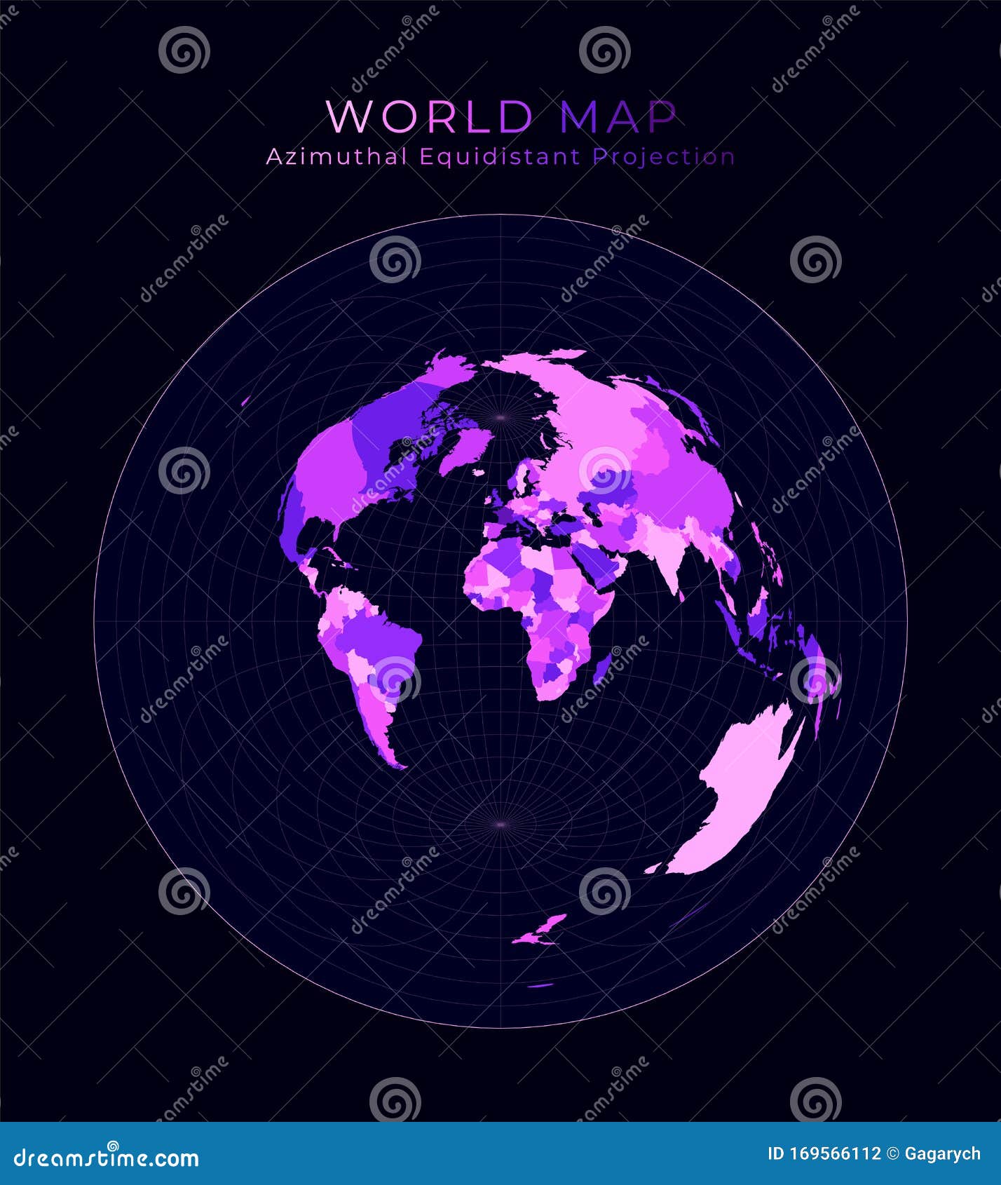 World Map. Azimuthal Equidistant Projection Stock Vector - Illustration ... World Map. Azimuthal Equidistant Projection Stock Vector - Illustration ...