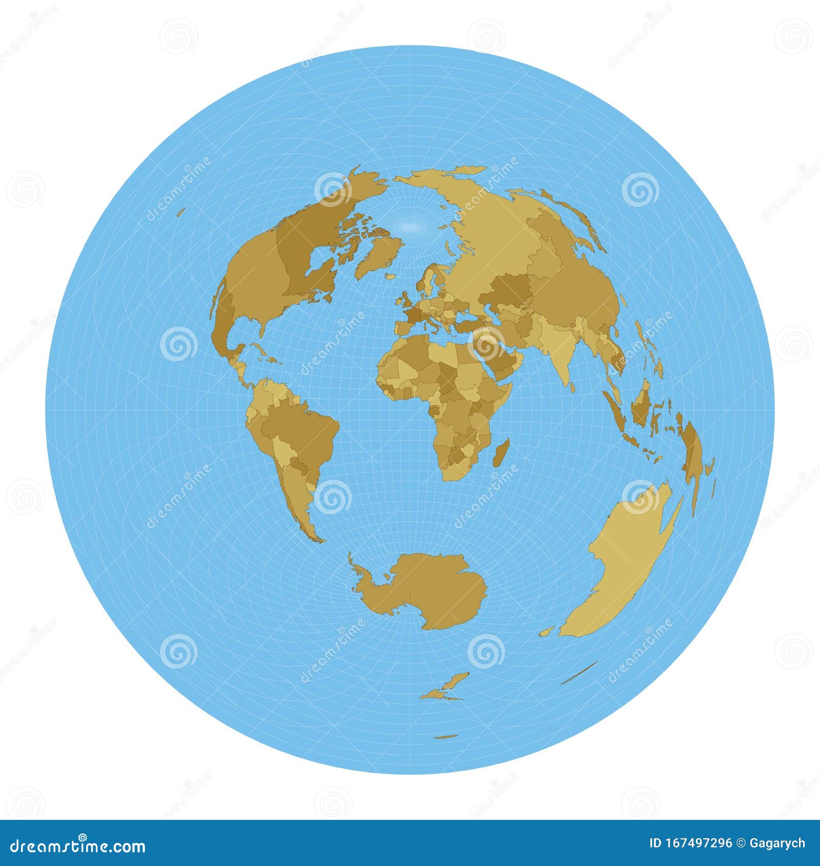 World Map. Azimuthal Equidistant Projection Stock Vector - Illustration ... World Map. Azimuthal Equidistant Projection Stock Vector - Illustration ...