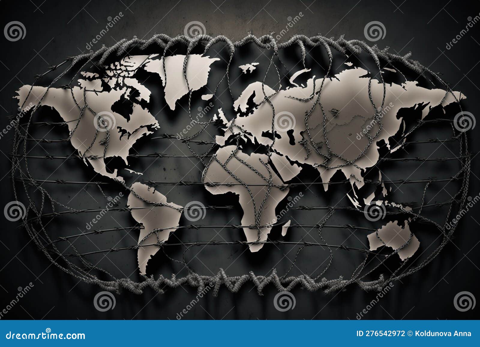 World Map with Barbed Wire Around the Planet, Created with Generative ...