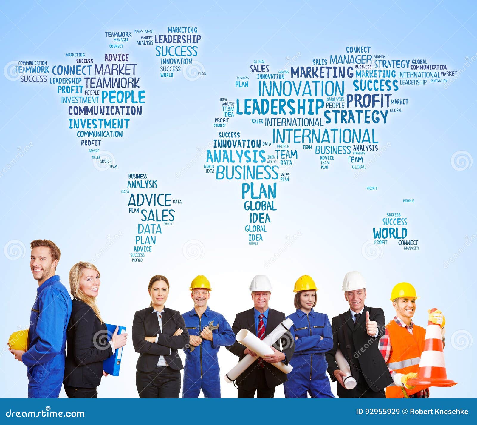 World Map Behind Workers and Engineers Together Stock Image - Image of ...