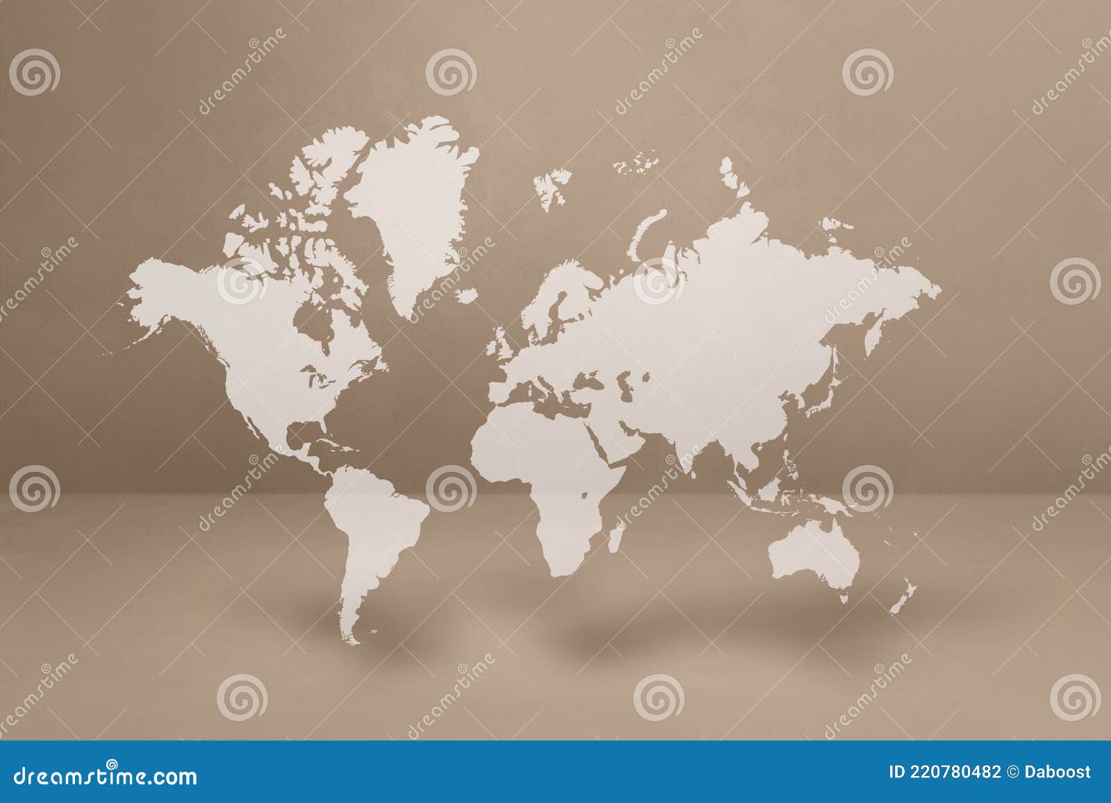 World Map on Beige Wall Background. 3D Illustration Stock Illustration ...