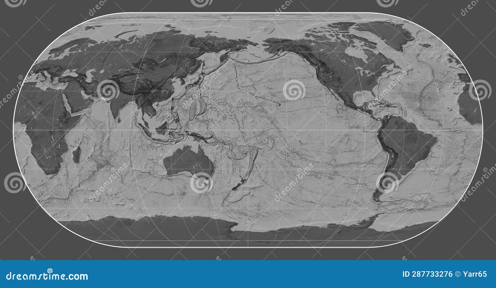 World Map. Bilevel. Eckert III Projection. Meridian: 180 Stock ...