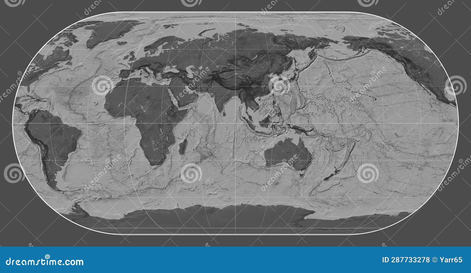World Map. Bilevel. Eckert III Projection. Meridian: 90 East Stock ...