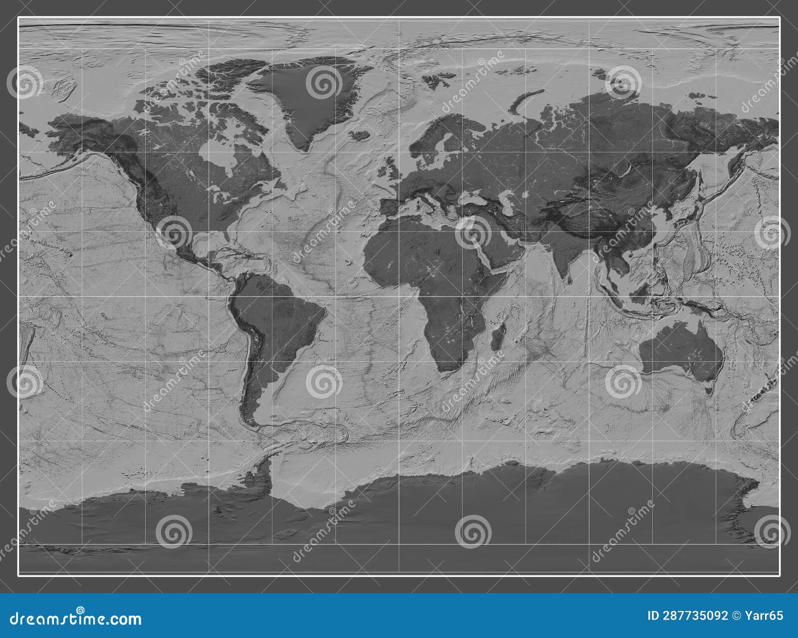 World Map. Bilevel. Miller Cylindrical Projection. Meridian: 0 Stock ...