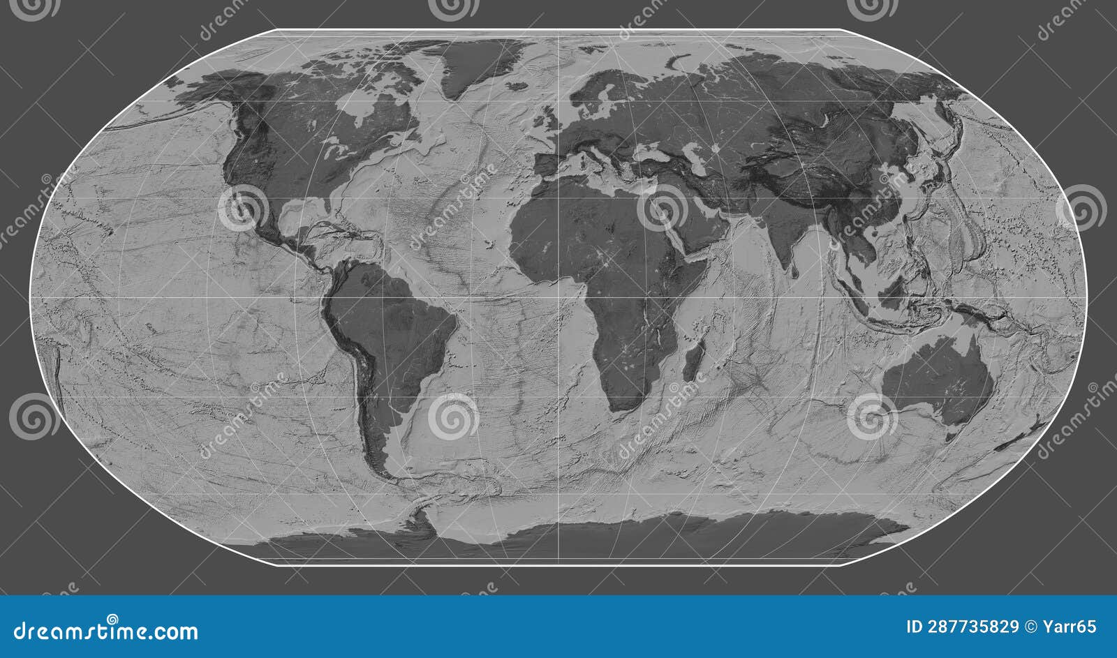 World Map. Bilevel. Robinson Projection. Meridian: 0 Stock Illustration ...